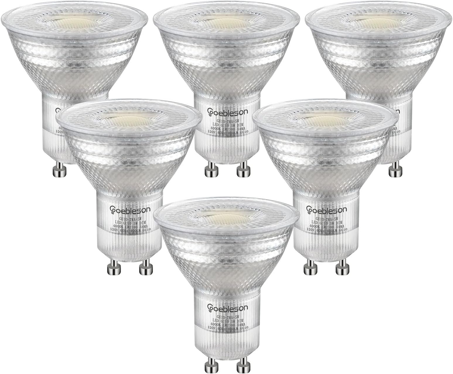 GOEBLESON 6-Pack GU10 LED Light Bulbs Dimmable, 4000K Neutral White ...