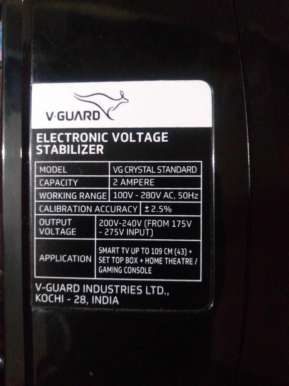 V-Guard VG Crystal Standard Voltage Stabilizer for 128 CM LCD/LED/3D TV ...