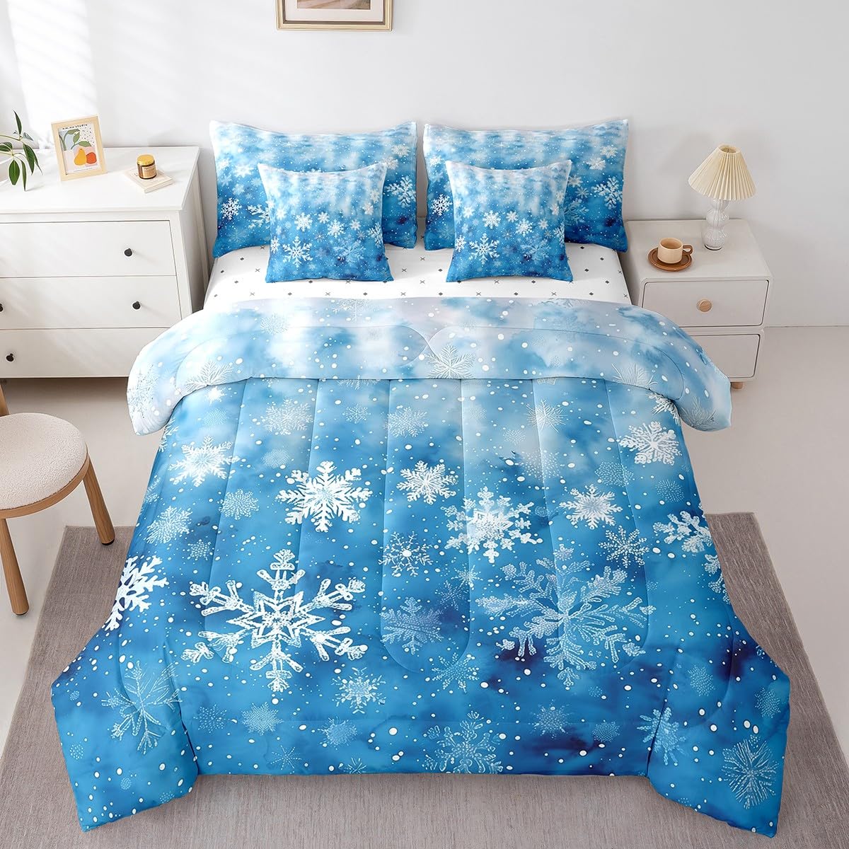 Amazon.com: Erosebridal White Snowflake Comforter Set for Kids Boys ...