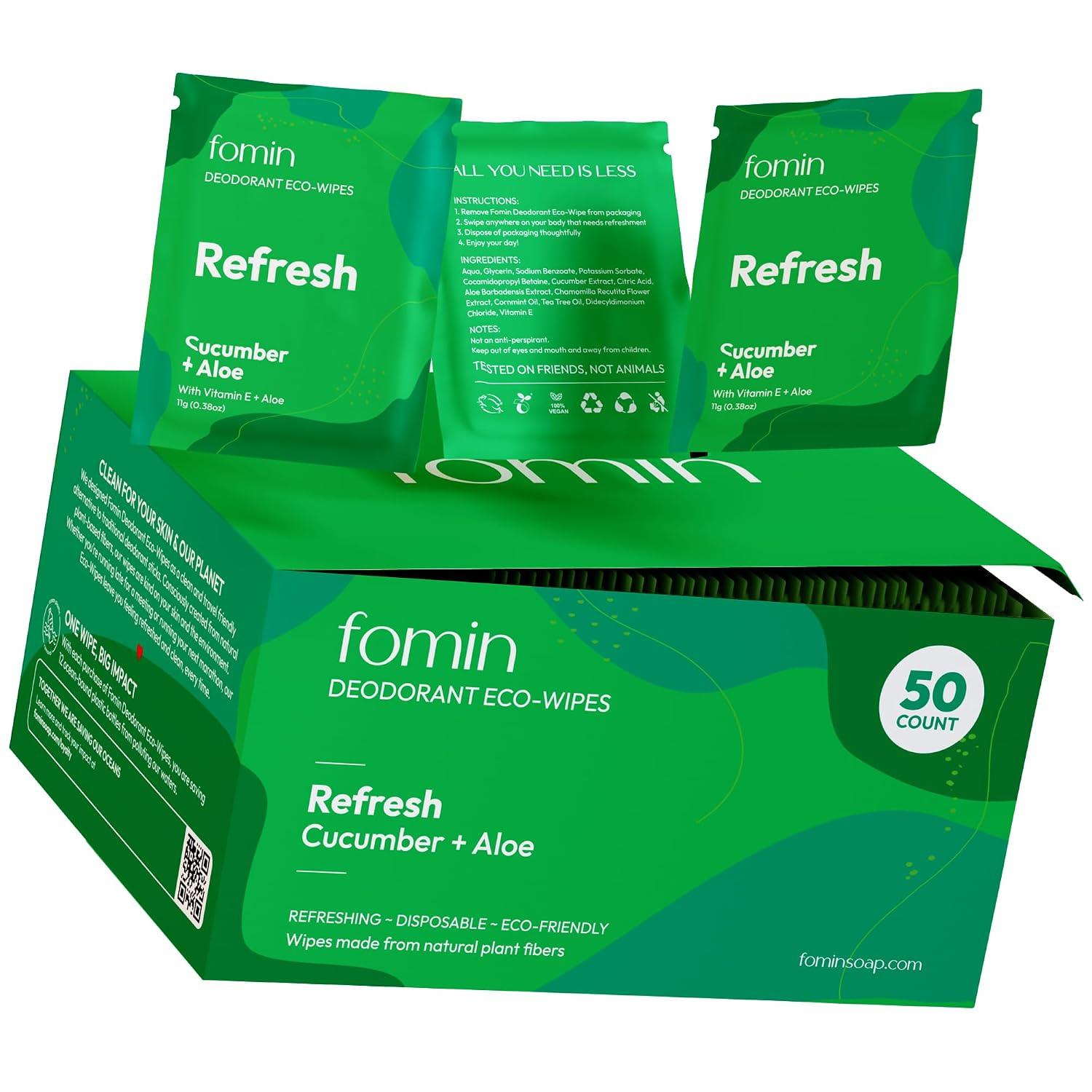 Amazon.com : FOMIN Deodorant Wipes - 50 Count - Cucumber Aloe - Eco ...