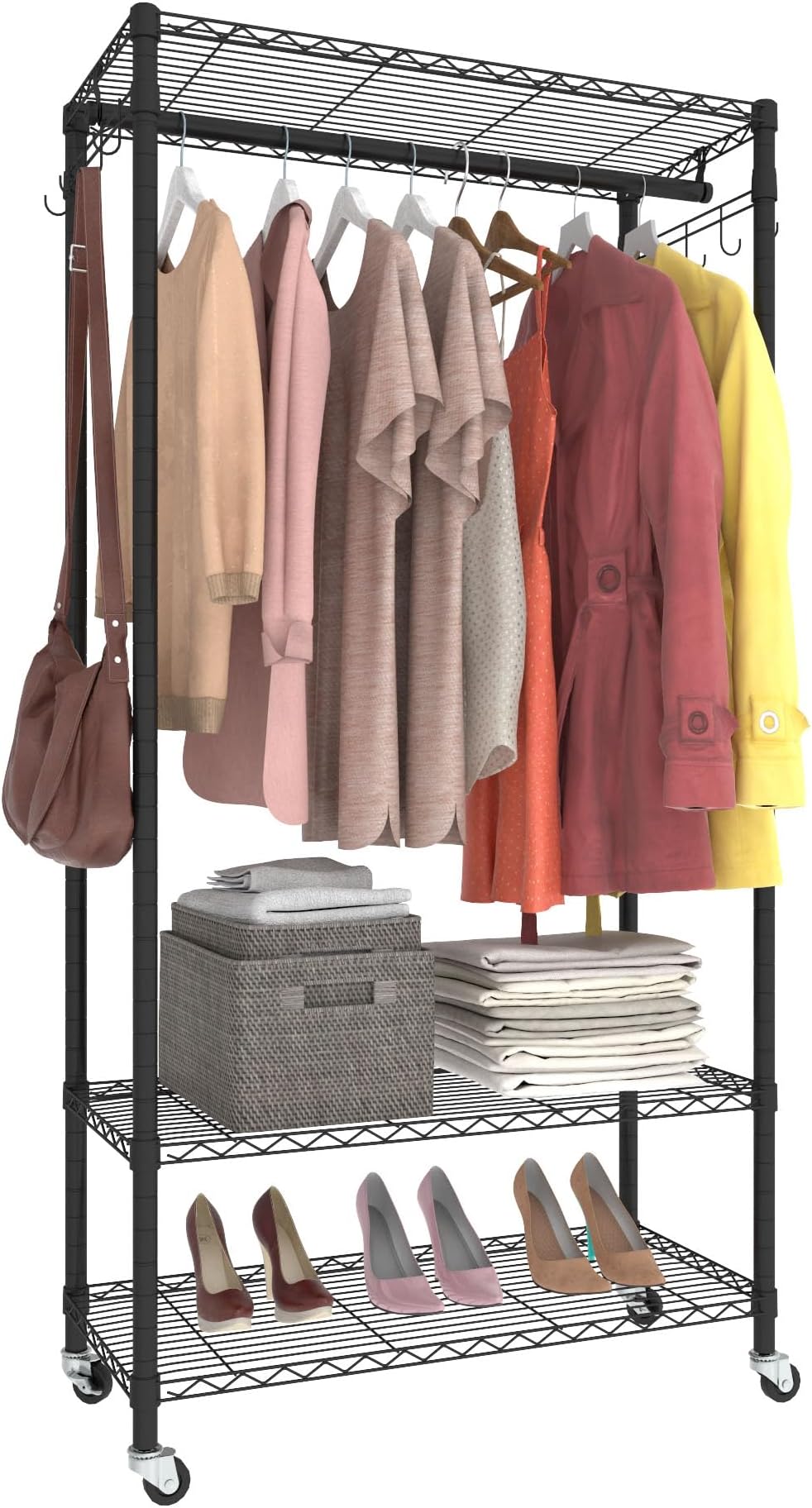Amazon.com: Serxis Rolling Portable Garment Rack,Freestanding Clothes ...
