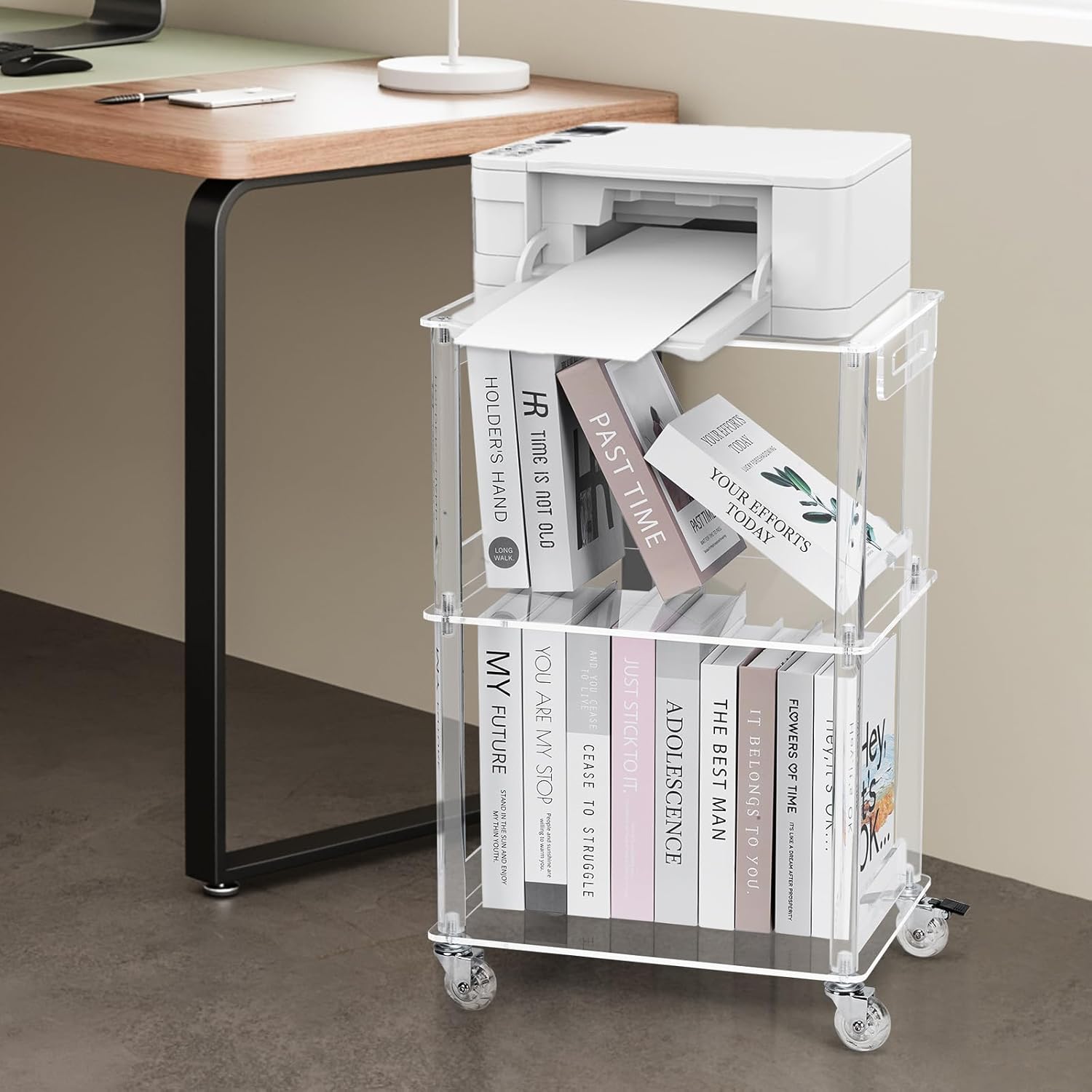 Amazon.com: tonchean Acrylic Clear Side Tables with 4 Wheels,Movable ...