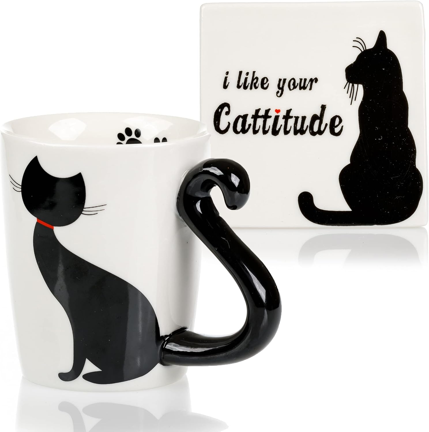 Amazon.com: infloatables Cat Mug and Coaster Set - Little Black Cat Mug ...