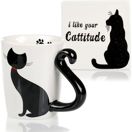 Amazon.com: infloatables Color-Changing Cat Mug - 3D Ceramic Black Cat ...