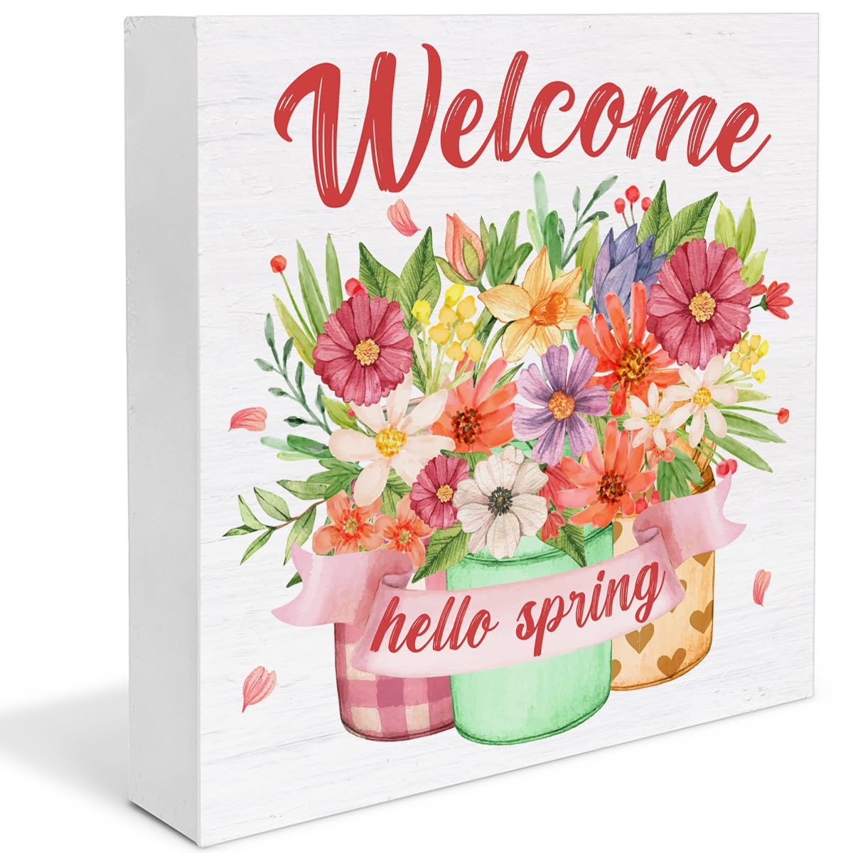 Snapklik.com : Spring Decor Welcome Hello Spring Wooden Sign