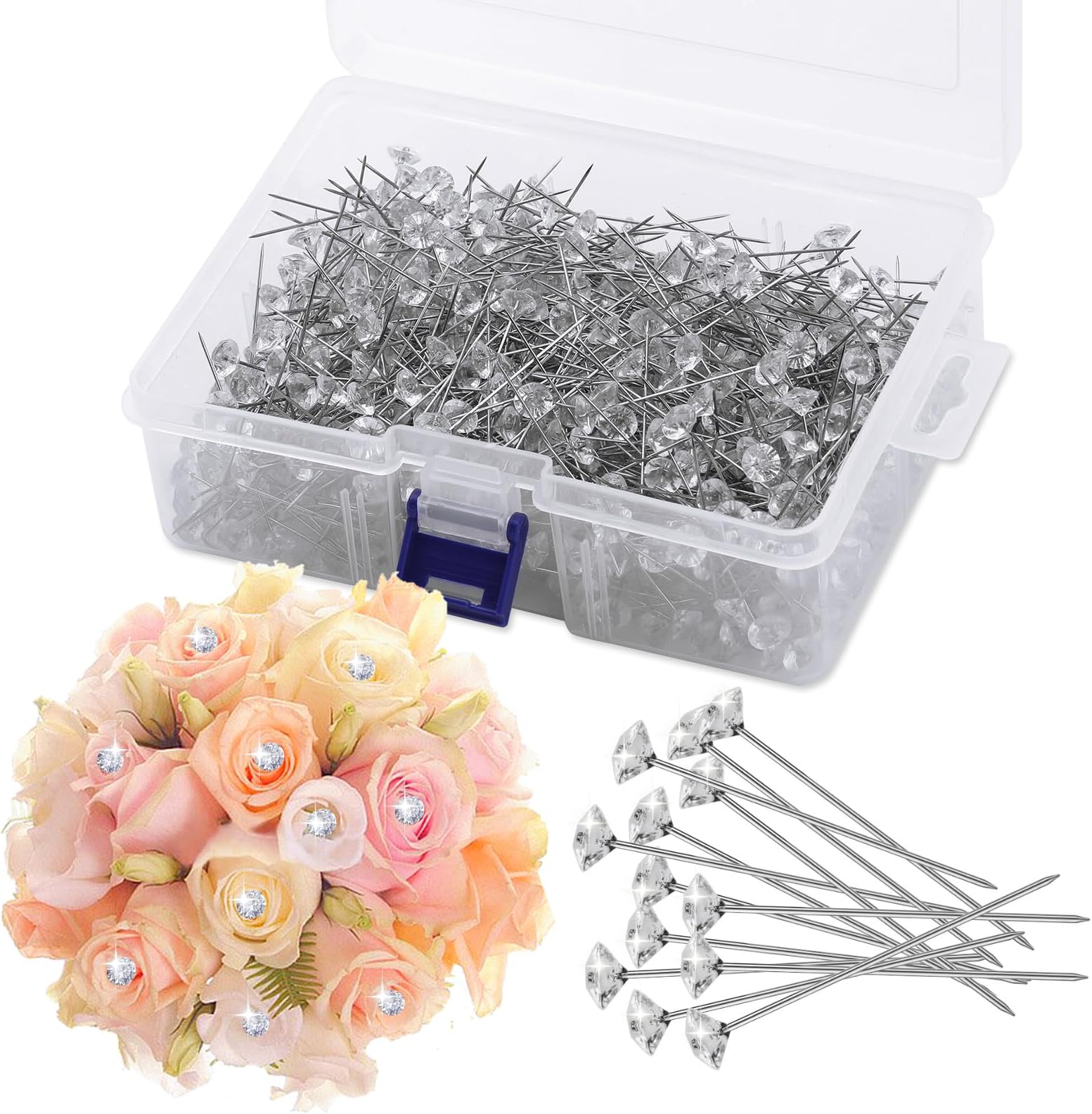 Amazon.com: 800 Pcs Corsage Bouquet Pins 1.5 inch and 2 inch Crystal ...