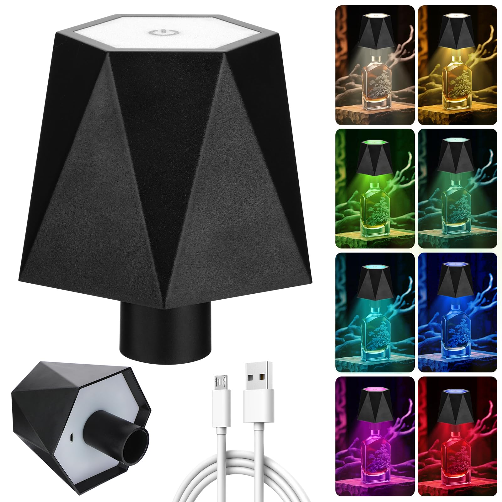 Wireless Bottle Lamp, LED Wine Bottle Lamp with RGB and 3Color Stepless ...