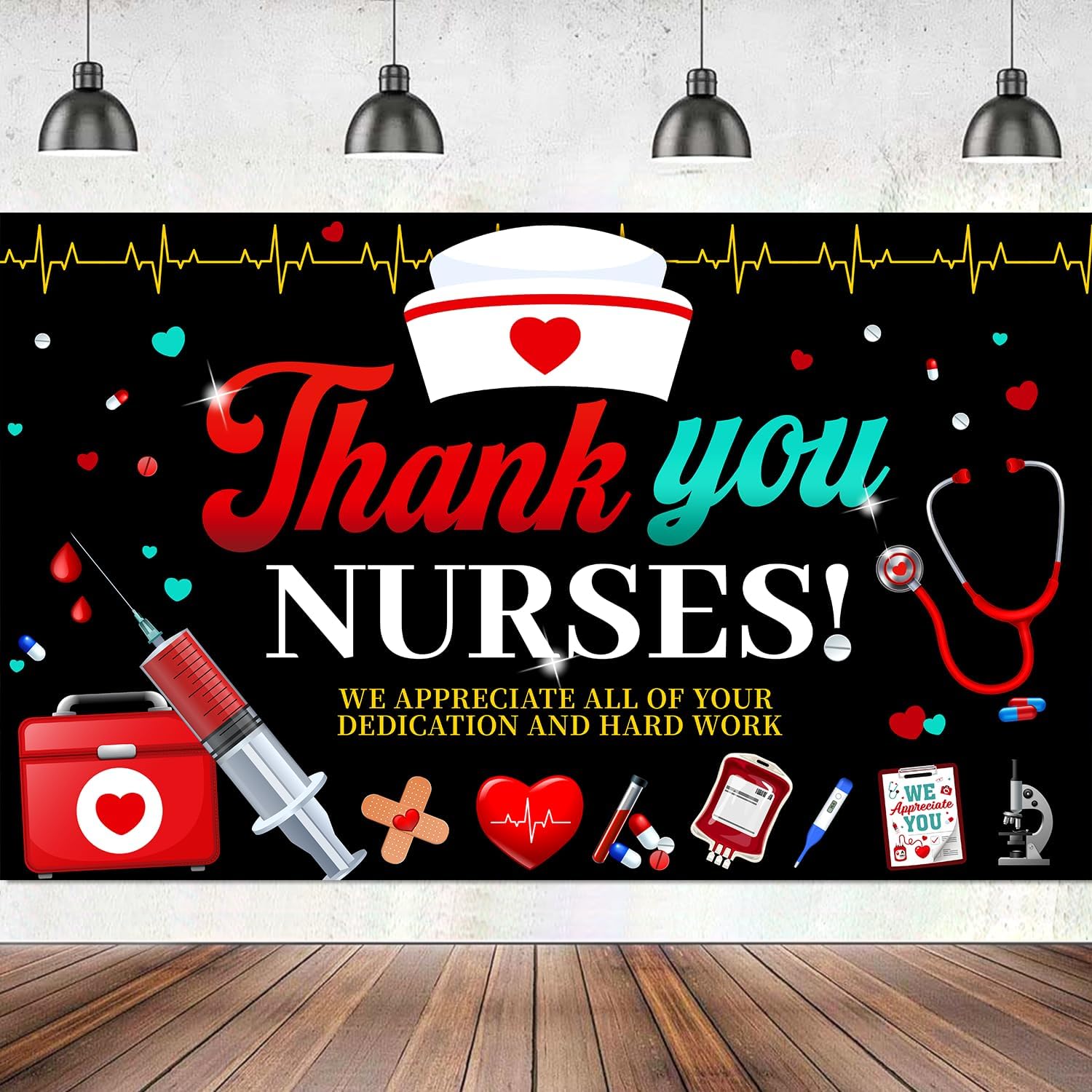 Amazon.com : Nurses Week Banner Decorations, Thank You Nurses Backdrop ...