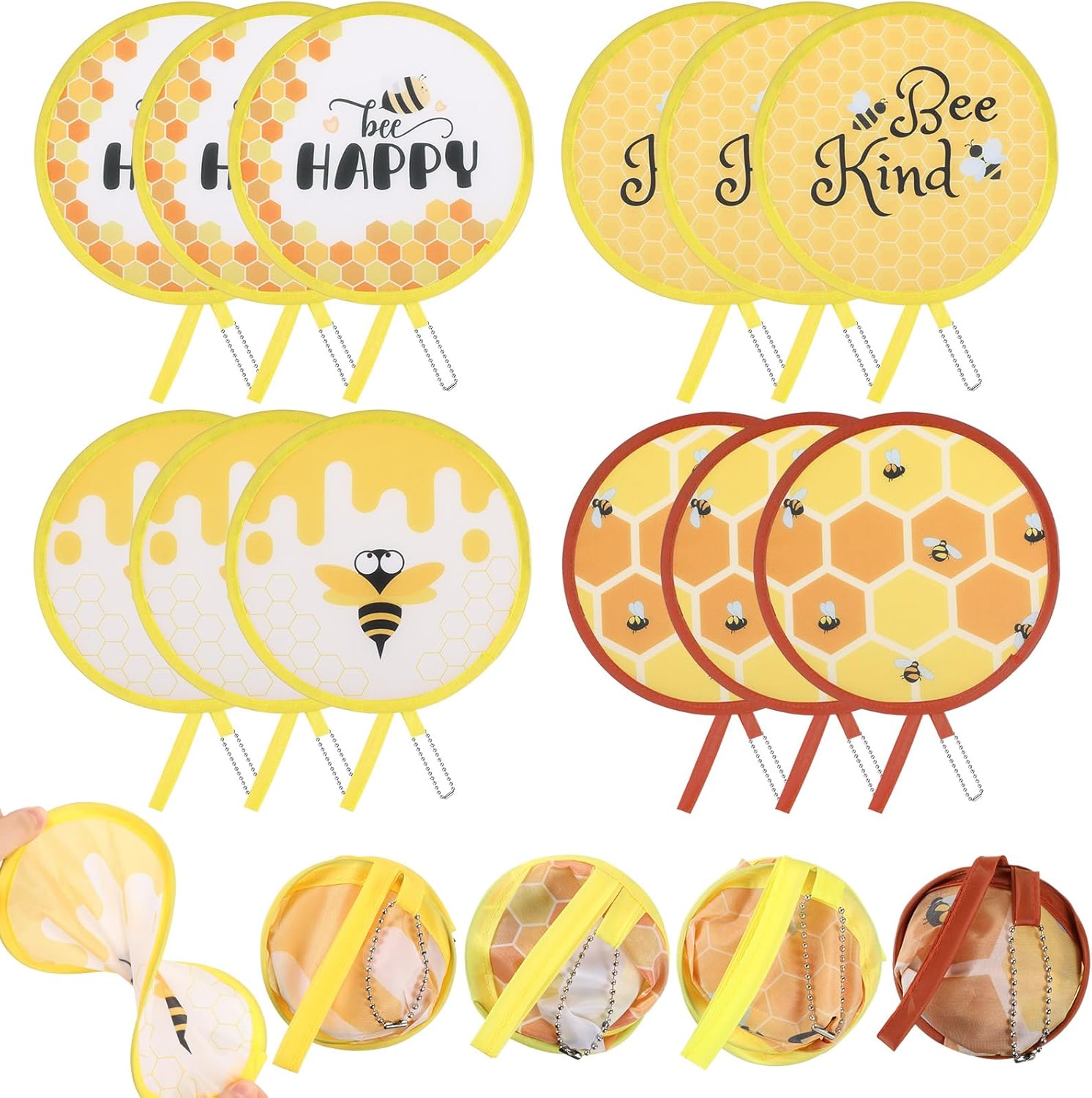 Amazon.com: Marsui 12 Pcs Round Foldable Hand Fan Summer Flower ...