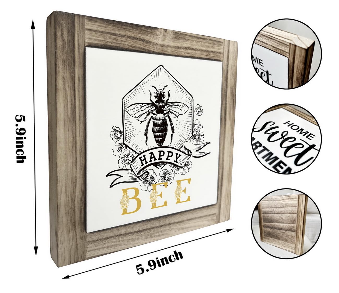 Snapklik.com : Bee Wood Plaque Sign, Bee Happy, Box Wood Plaques Desk ...