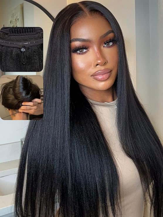 Amazon.com : UNICE Bye Bye Knots Wig Yaki Straight 7x5 Pre Cut HD Lace Front Wigs Human Hair ...