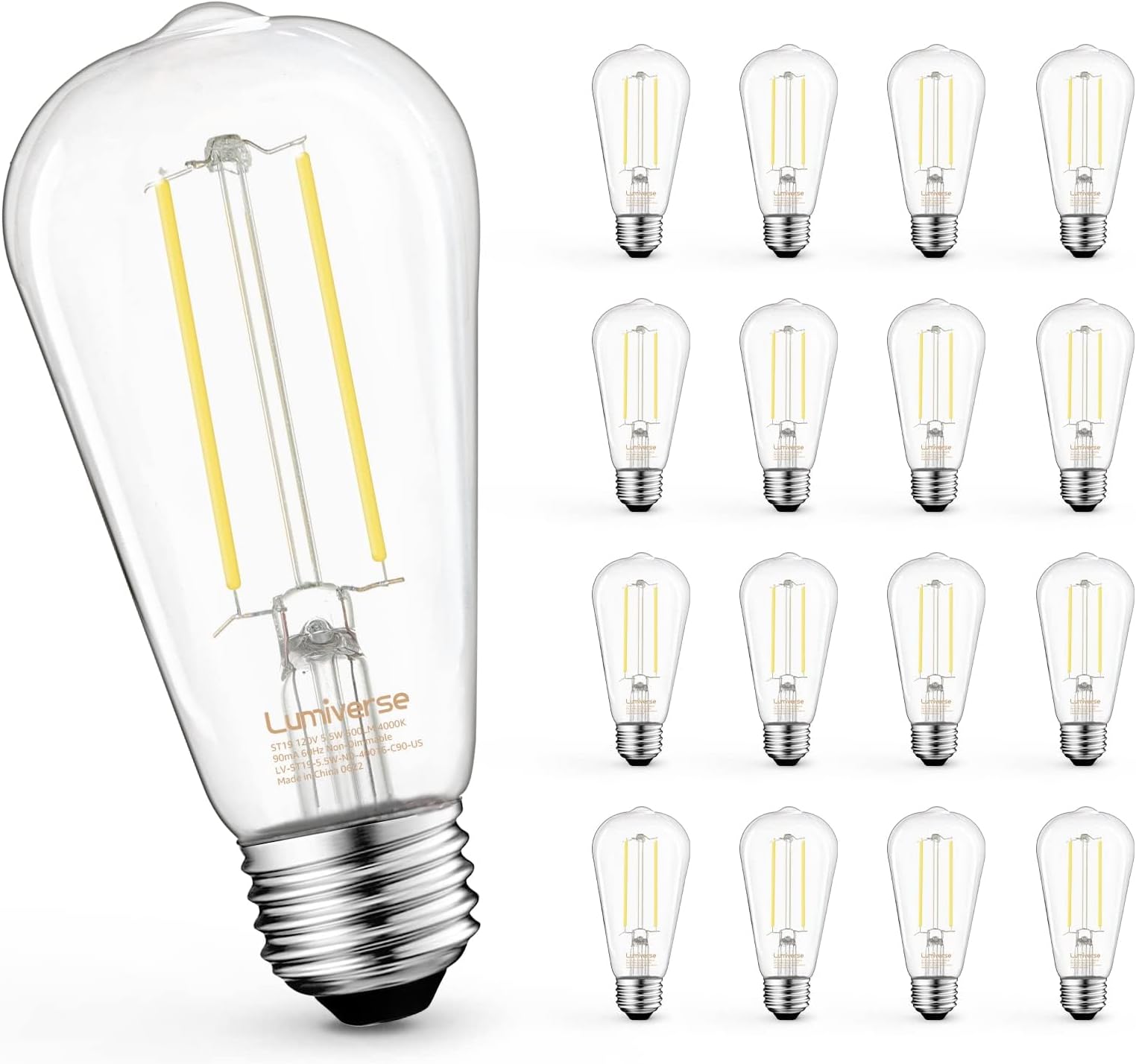 Lumiverse Edison Light Bulbs 60 Watt, 4000K Cool White, Non-Dimmable ...