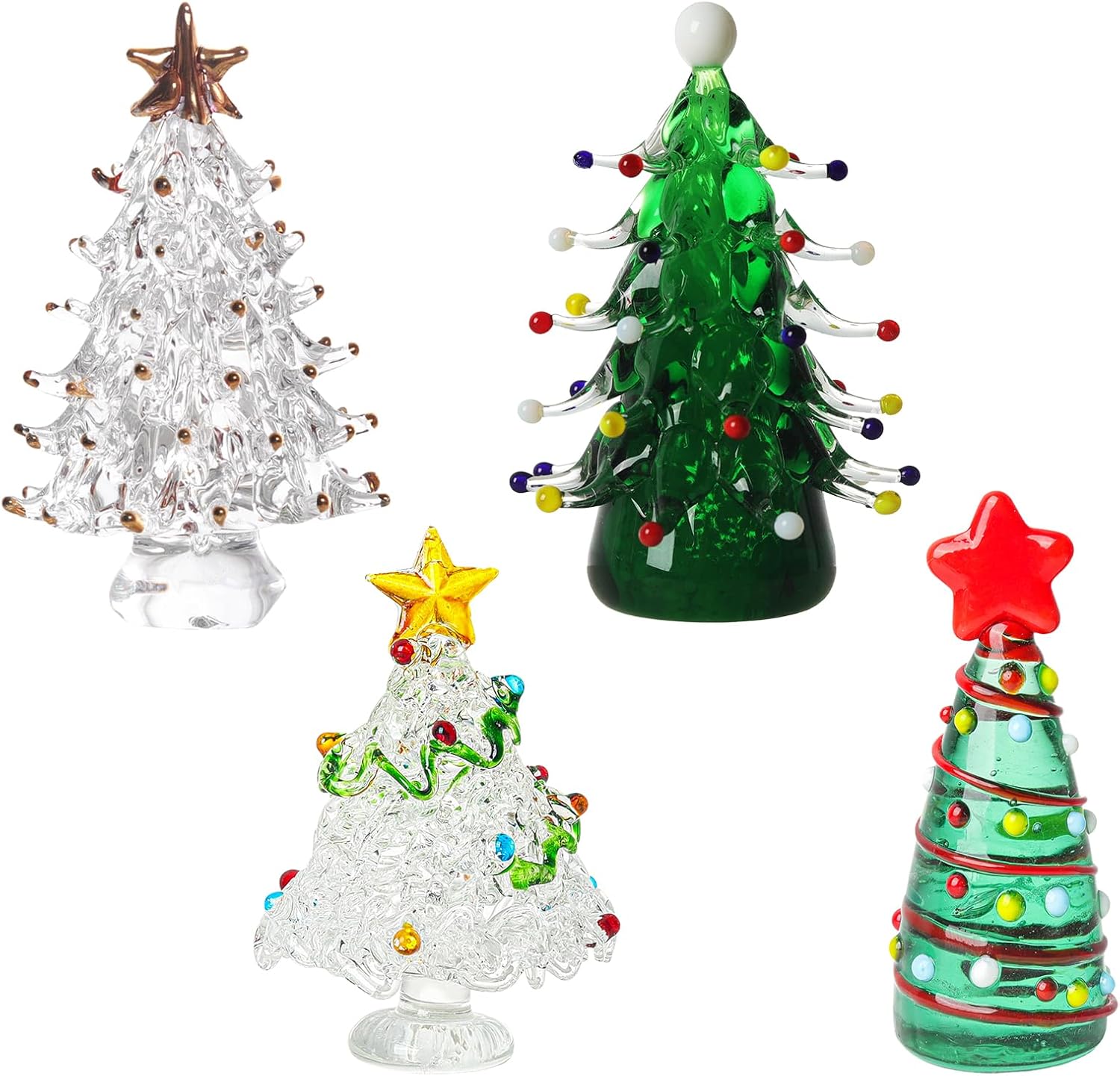 4PCS Colour Small Christmas Tree Christmas Glass Ornaments Handmade ...