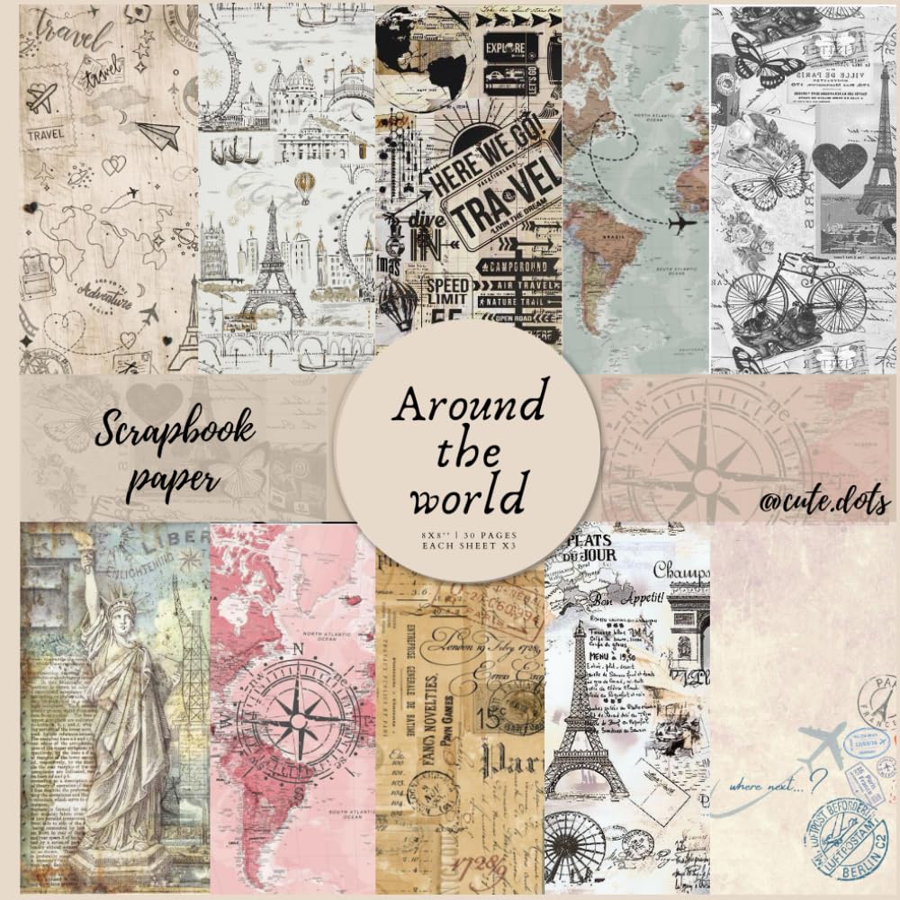 SCRAPBOOK PAPER | TRAVEL Around The World Theme: 8 X 8" | 24 Pages ...