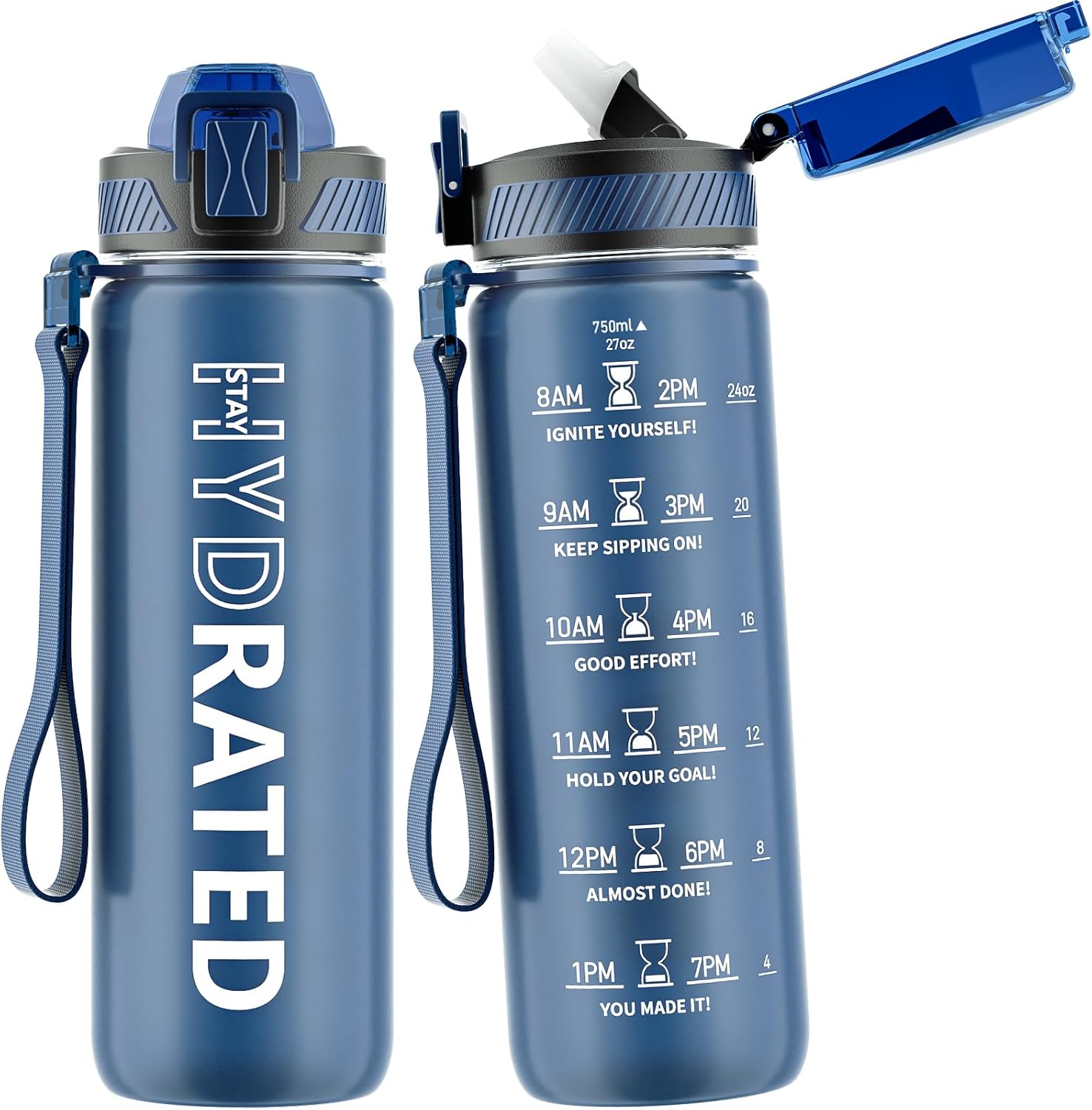Botella de agua con pajilla, motivacional, con marcador de tiempo, de plástico Tritan, 32 onzas ...