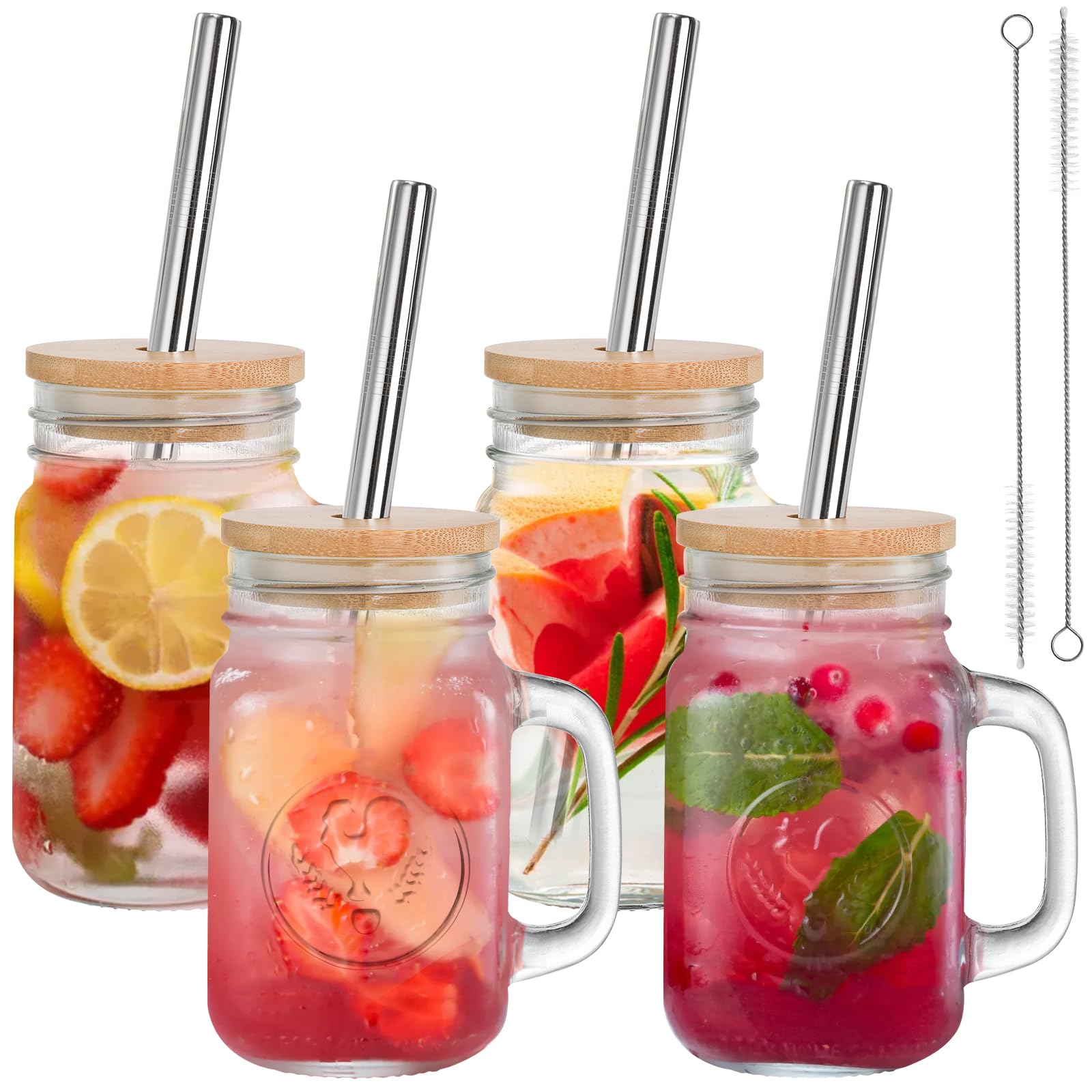 Hacaroa 4 Pack Glass Mason Jar Cups with Bamboo Lid and Straw, 16 Oz ...