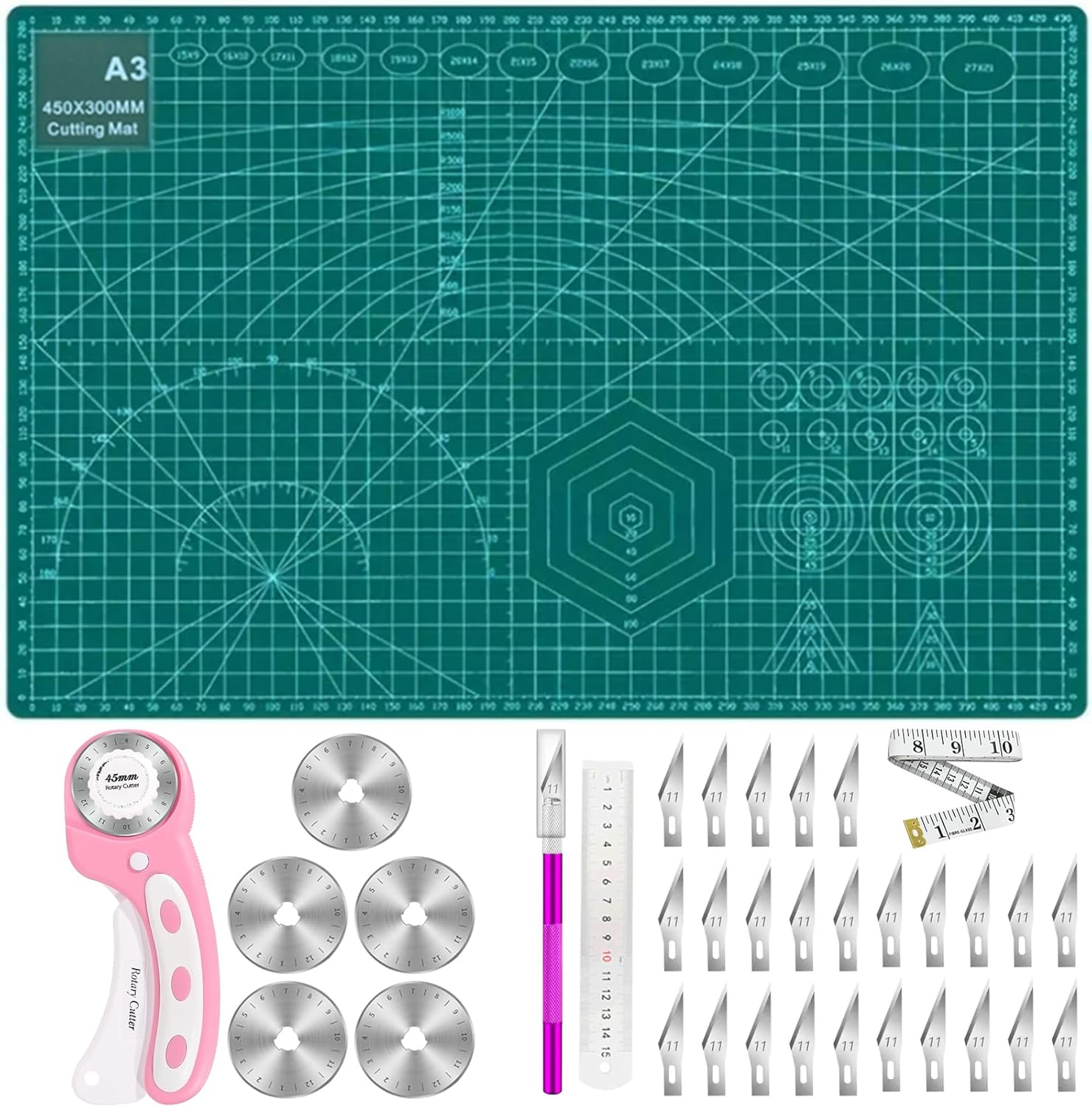 1 Set Professional Double Sided Self Healing Cutting Mat 12 x 18 Inch ...