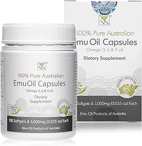 Emu Oil Capsules - (100) 1,000mg Supplement Caps - Contains Omega 3 6 9 ...