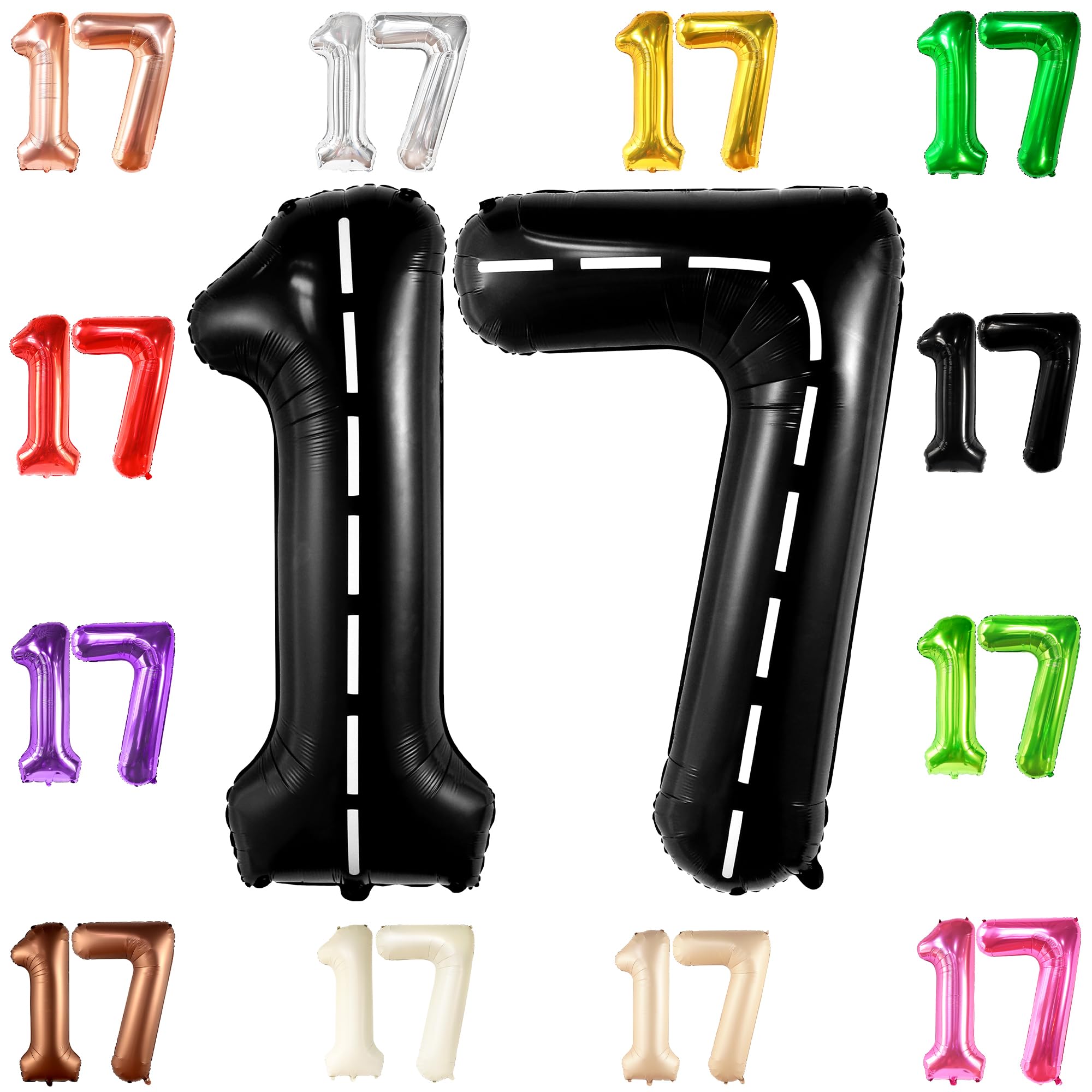 Amazon.com: KatchOn, Giant Black Checkered 17 Balloon Numbers - 40 Inch ...