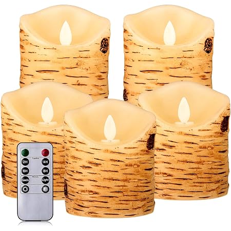 Amazon.com: Enpornk Flameless Flickering Candles with Birch Bark Effect ...