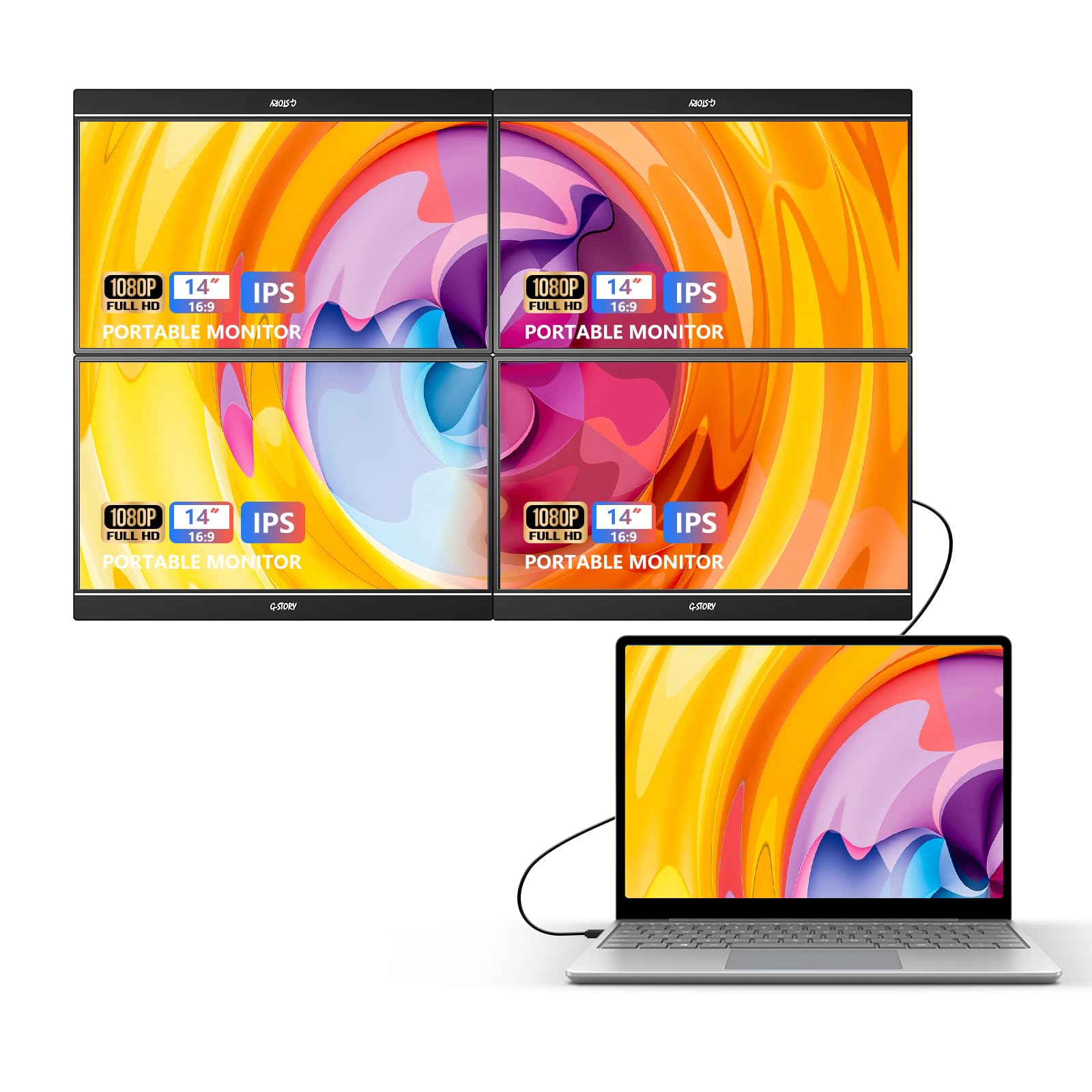 Amazon.com: G-STORY Quad Monitor for Laptop 14 Inch, 1080P Full HD ...