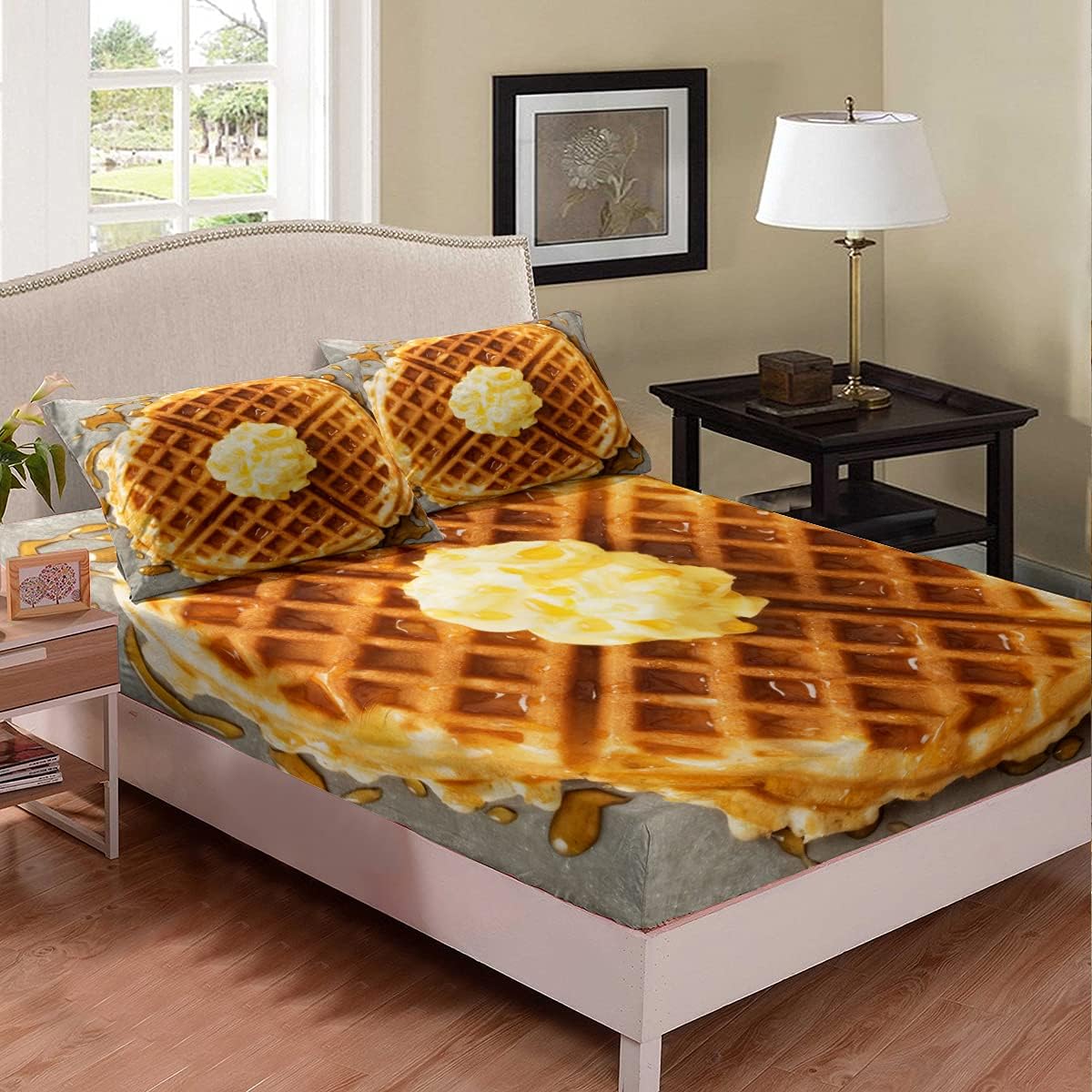 Amazon.com: Erosebridal Waffles Bed Sheet Food Theme Fitted Sheet for ...