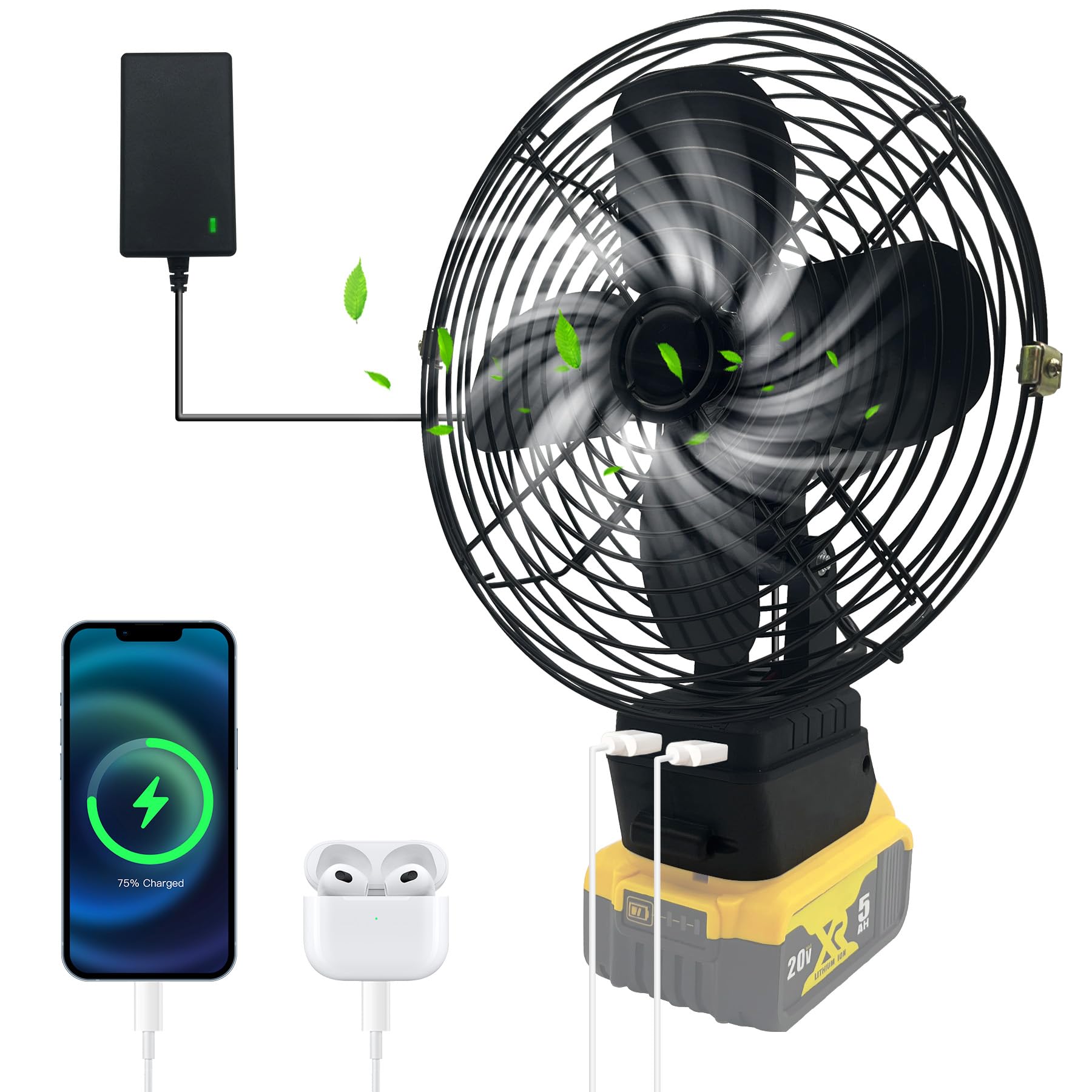 Amazon.com: byczone Portable Cordless Fan for Dewalt 20v Battery ...