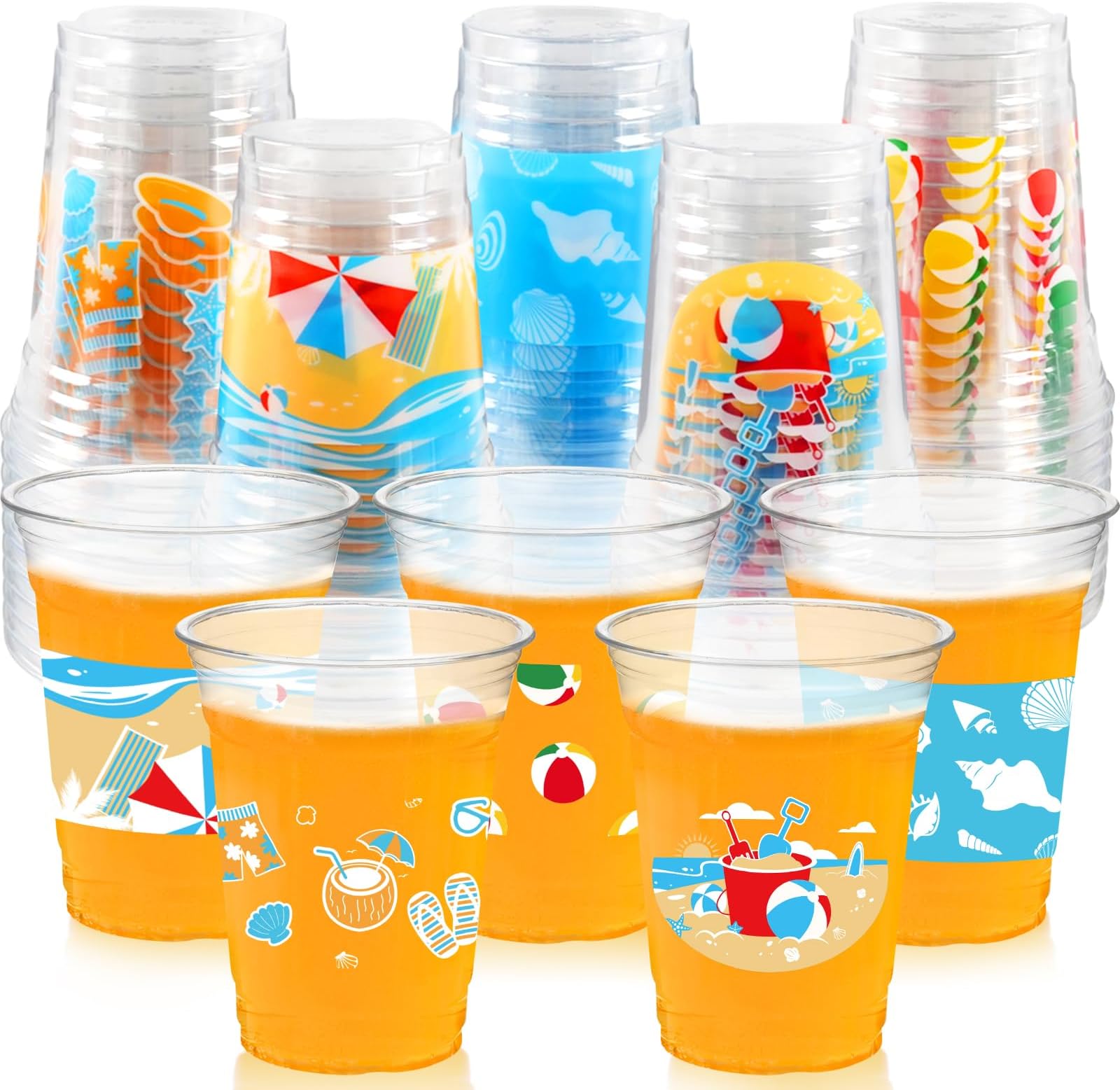 Amazon.com: 48 Pcs Summer Plastic Cups Beach Pool Party Cup 16 oz ...