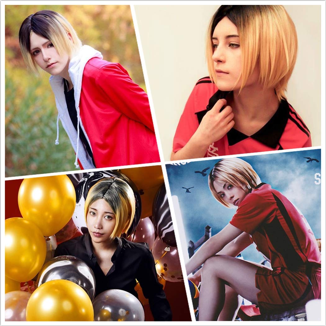 Blonde Wigs for Kozume Kenma Cosplay Haikyuu Costume Ombre Short Blonde ...