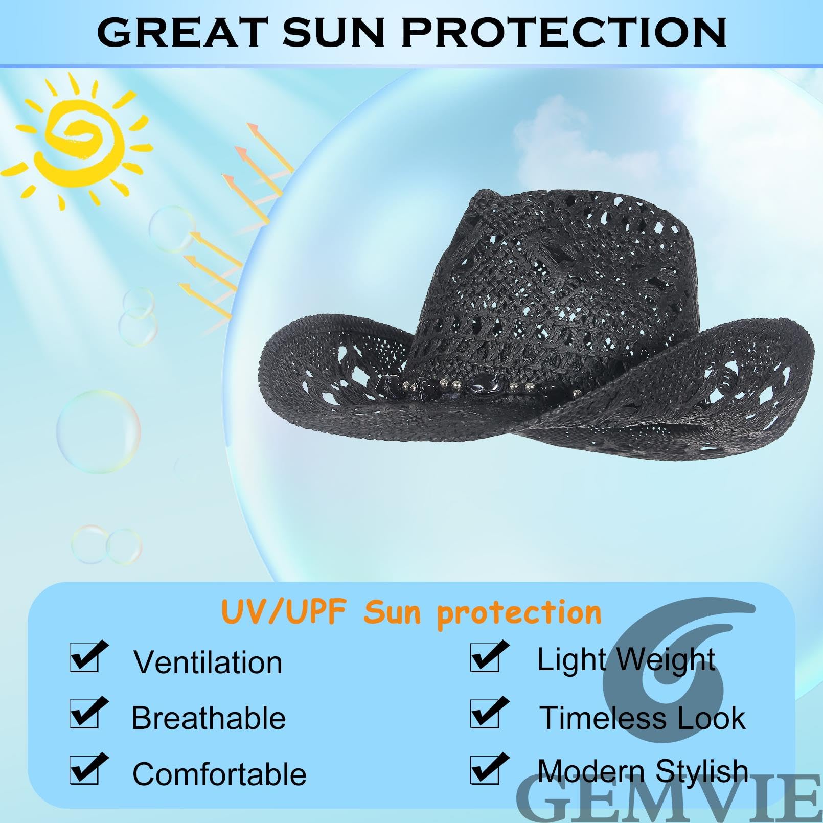 Snapklik.com : Turquoise Straw Cowboy Hat For Men Women Summer Western ...