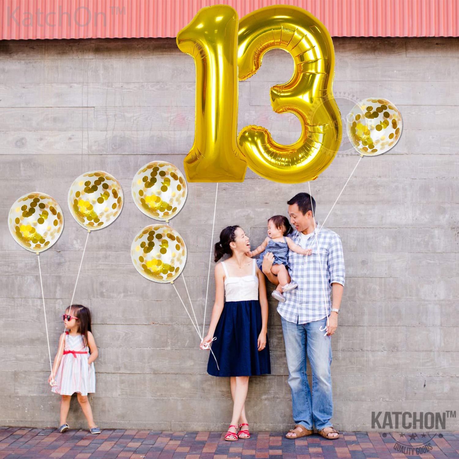 Large, 40 Inch Gold 13 Balloon Numbers - | Gold Confetti Latex Balloons ...