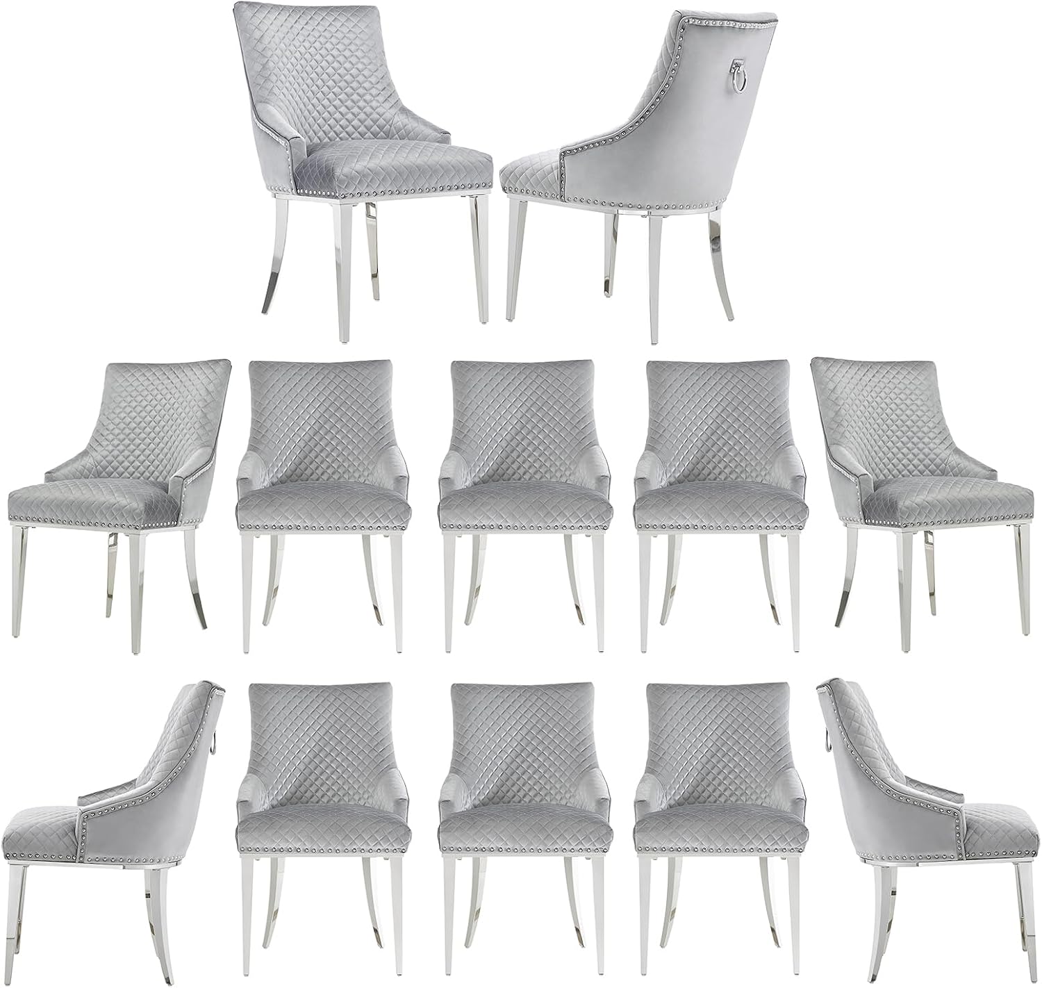 Amazon.com: AUZ Grey and Silver Dining Chairs, Glam Grey Velvet Dining ...