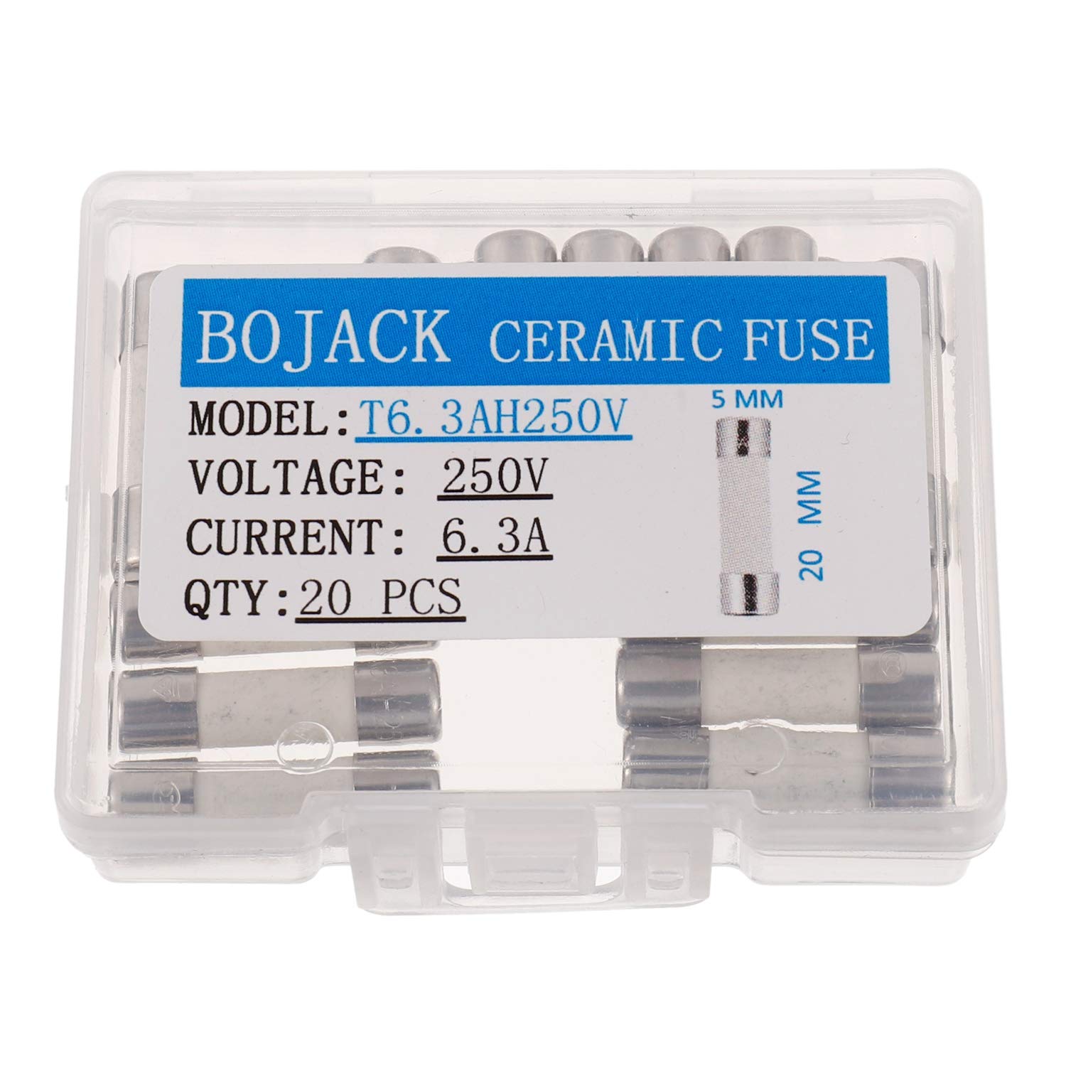 BOJACK T6.3AH250V 5x20mm 6.3A 250V Slow-Blow Ceramic Fuses 6.3 amp 250 ...