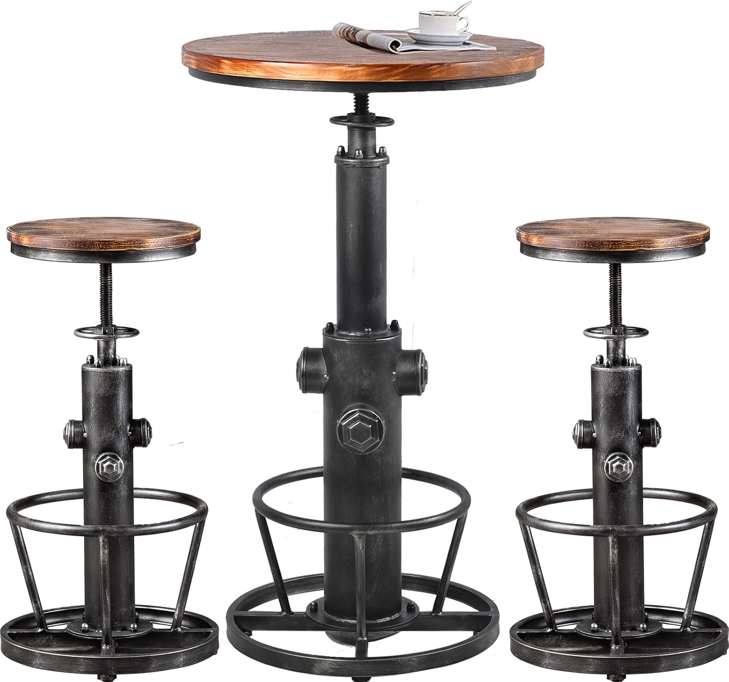 Amazon.com - BOKKOLIK 3 Pieces Industrial Bar Table Set-Rustic Coffee ...