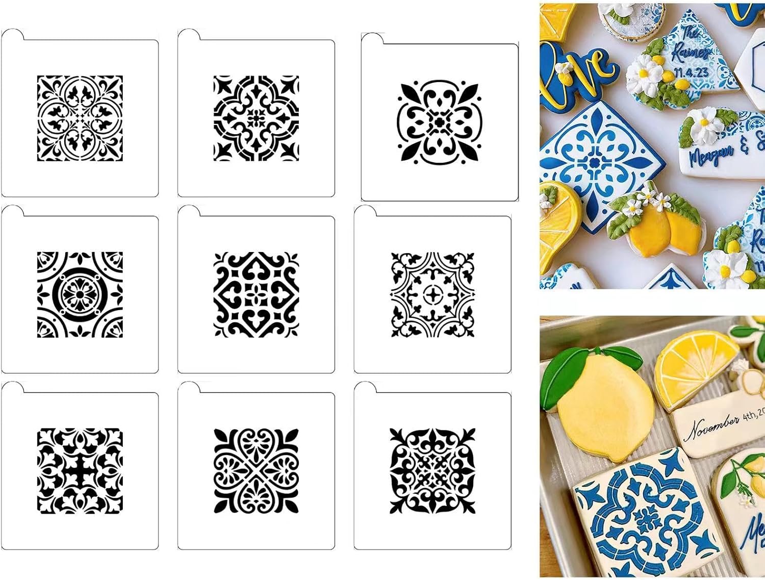 Amazon.com: 9PCS Scroll Tile Cookie Stencils for Baking, Royal Icing, Sugar Cookie, Cards ...