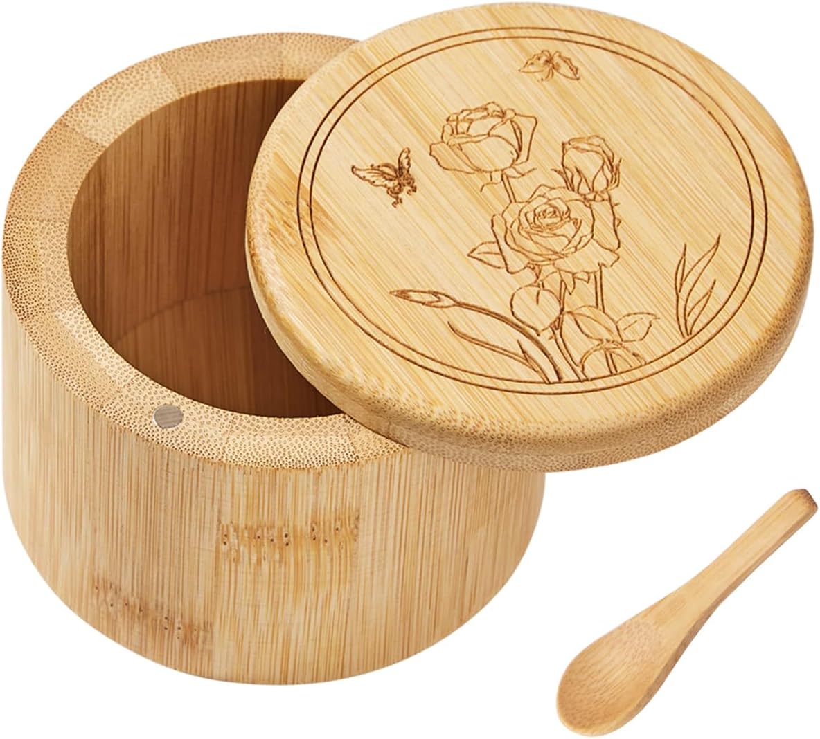Amazon.com: VICUKIE Salt Cellar, Bamboo Salt Box, Salt Container With ...