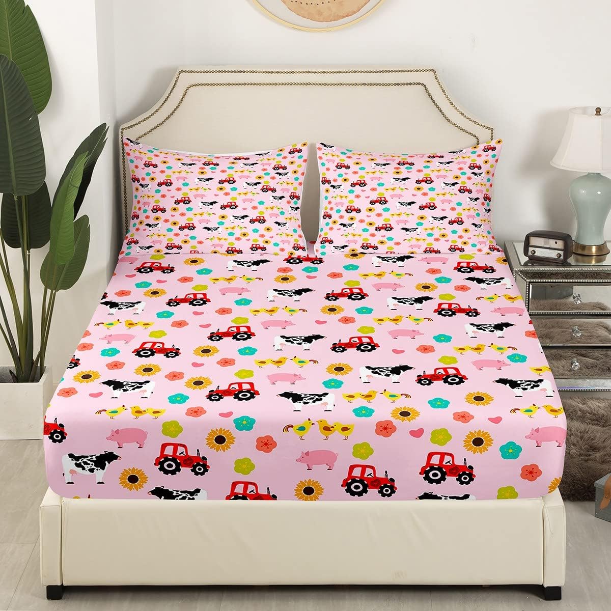 Amazon.com: Feelyou Farm Truck Red Tractor Bedding Sheets Queen Size ...