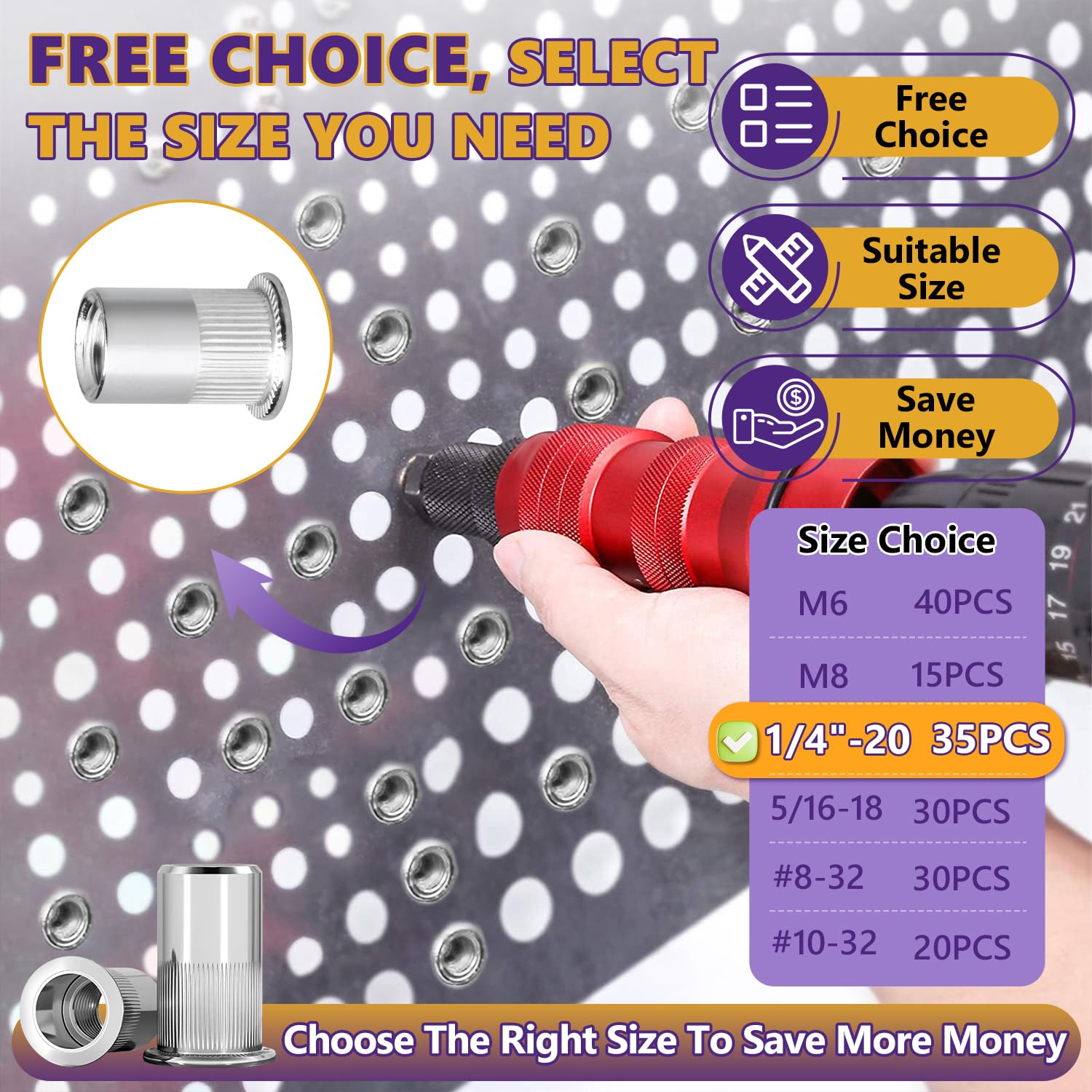 Snapklik.com : 1/4"-20UNC Rivet Nut, 35PCS Rivnut Nutsert 304 Stainless ...
