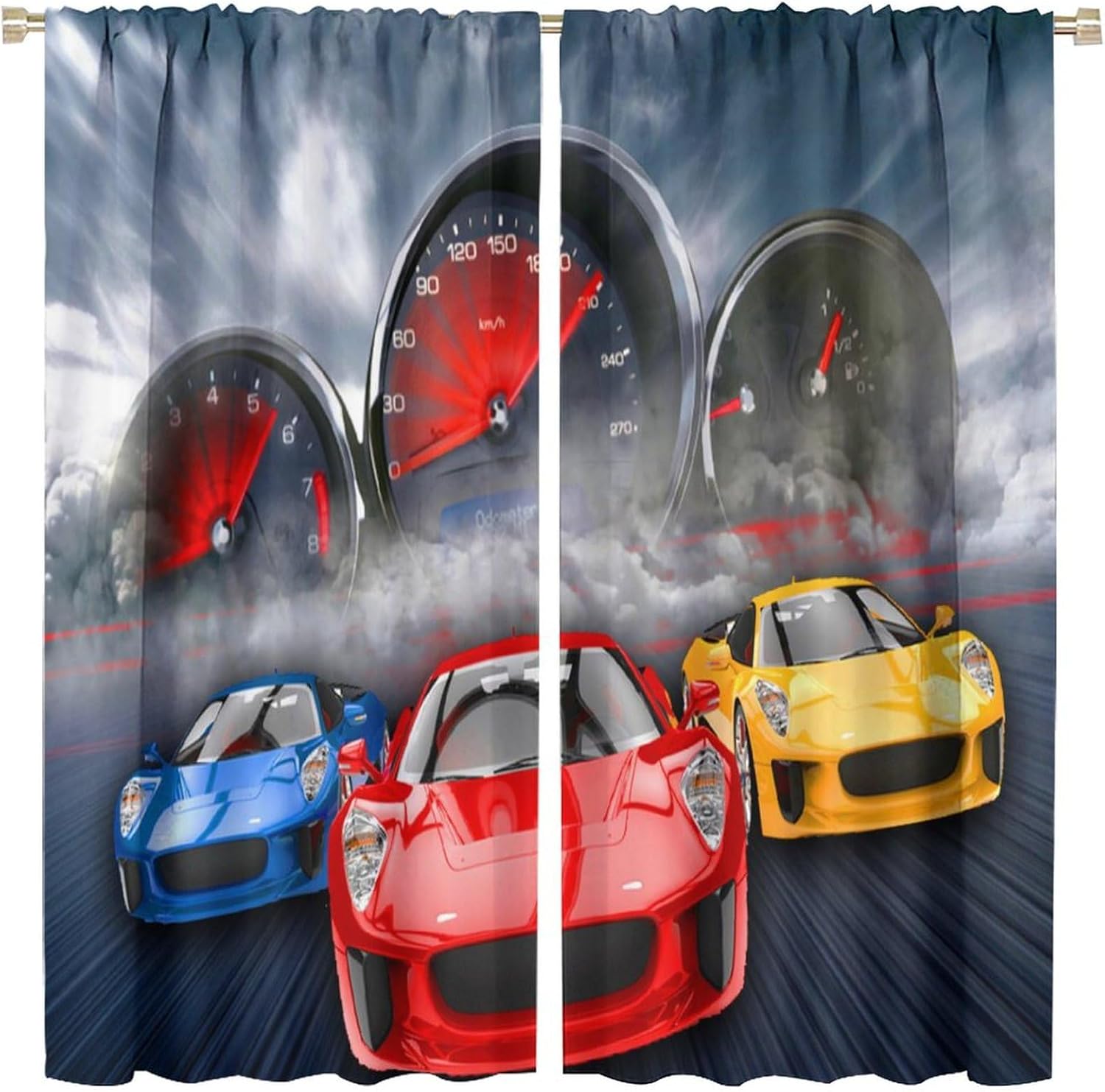Amazon.com: Hazuff Boys Race Car Decor Curtains,Cool Black Car Gauge ...