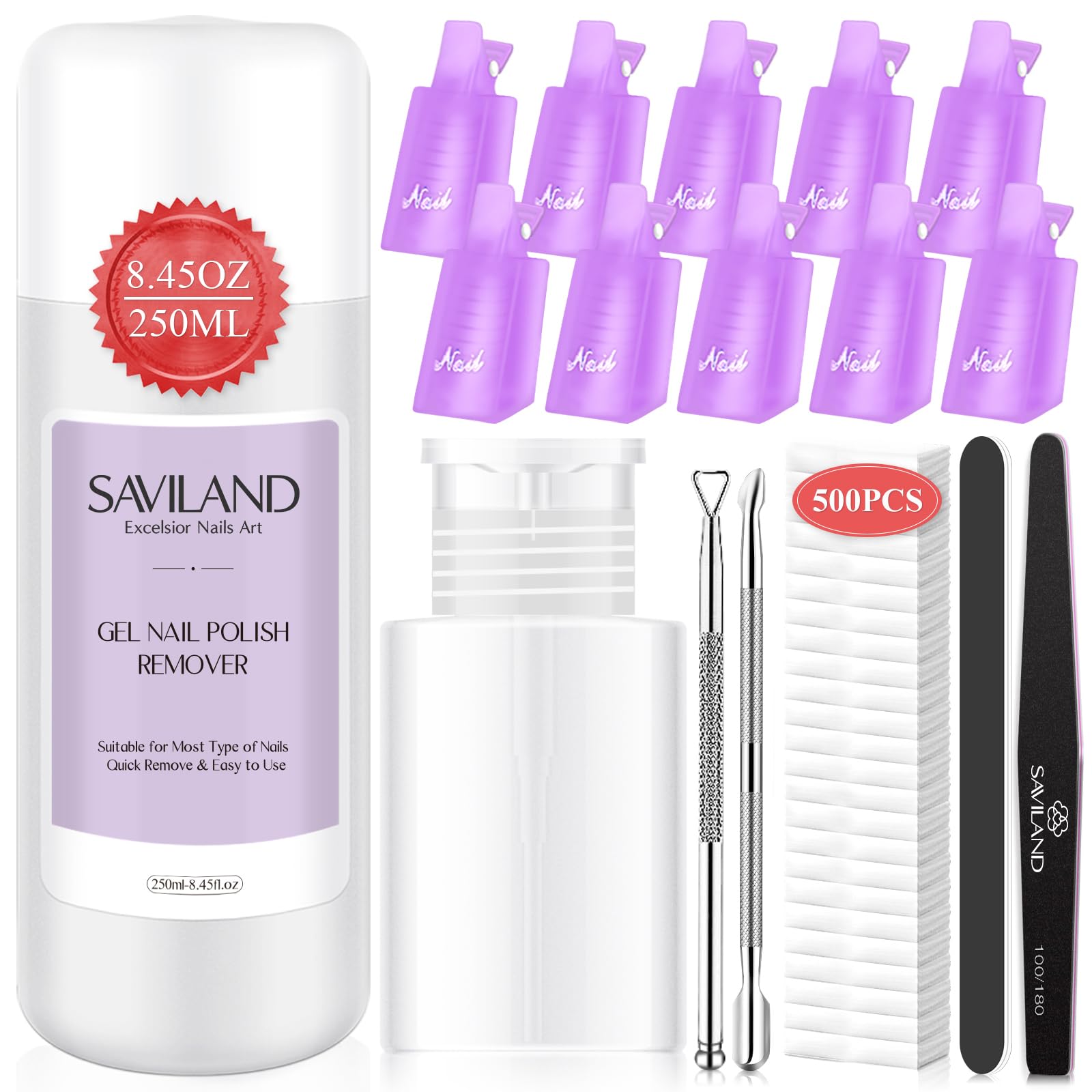 SAVILAND Gel Nail Polish Remover Kit - 250ML Non-Acetone Shellac Gel ...