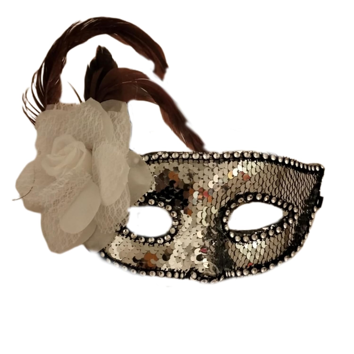 Buy Wanna Party Women's Silver Sequin Eye Mask with White Flower for ...