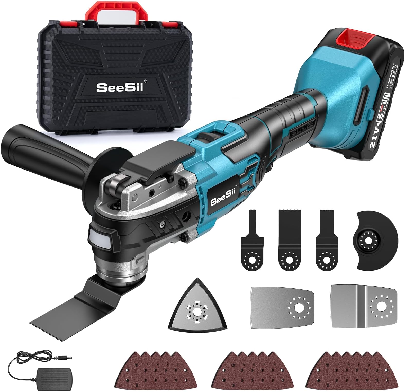 Seesii Cordless Oscillating Tool, Brushless Vibrating Saw with 6 Speeds ...