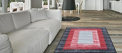 Amazon.com: Rubber Backed Area Rug, 39 x 58 inch, Red Grey Border ...