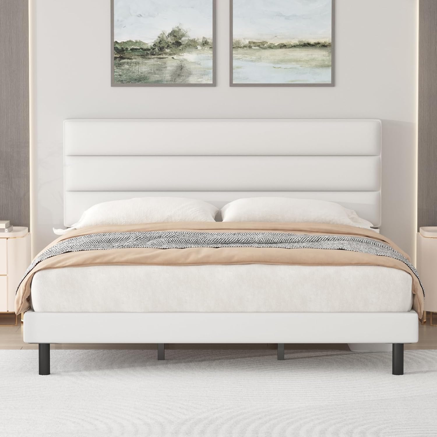 Amazon.com: Rilelola King Size Bed Frames with Headboard,Sturdy ...