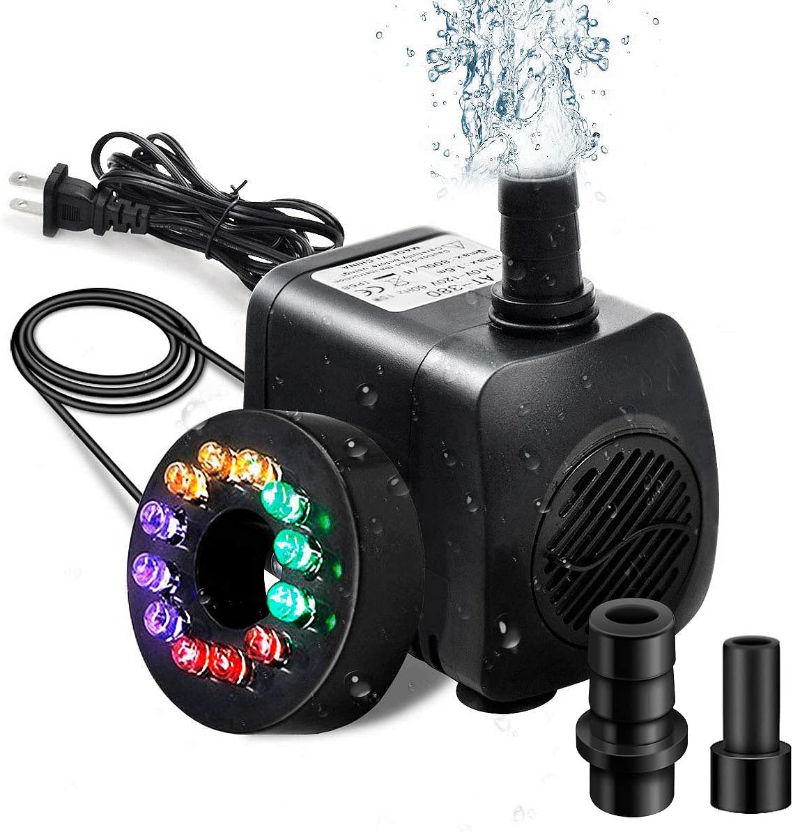 Winkeyes Fountain Pump with Led Lights, 220GPH 15W Submersible Water ...