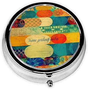 Color Collage Pictures Pill Box Metal Round Small Pill Case Cute 3 ...