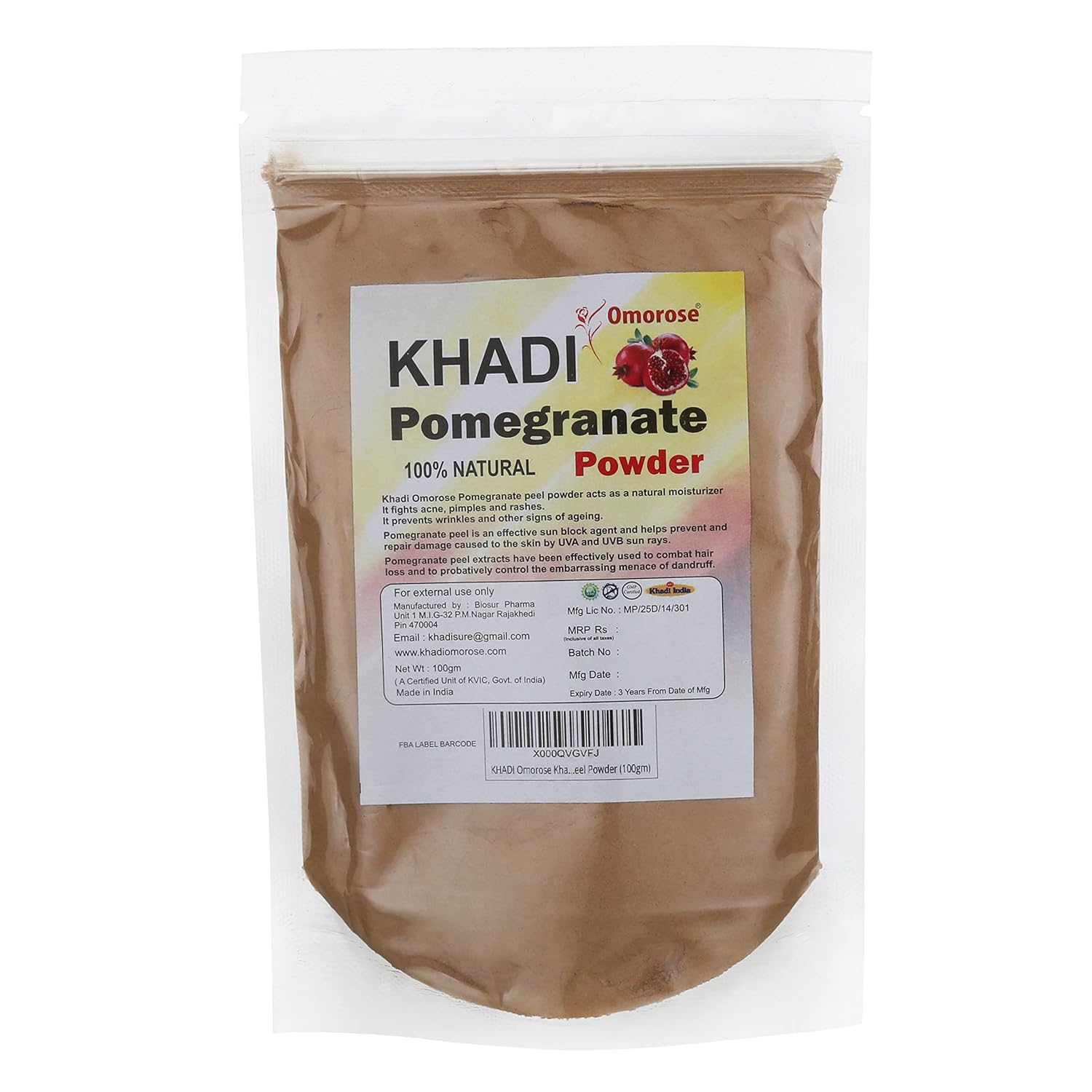 KHADI Omorose Pomegranate Peel Anaar Powder, 100 Gm : Amazon.in: Beauty