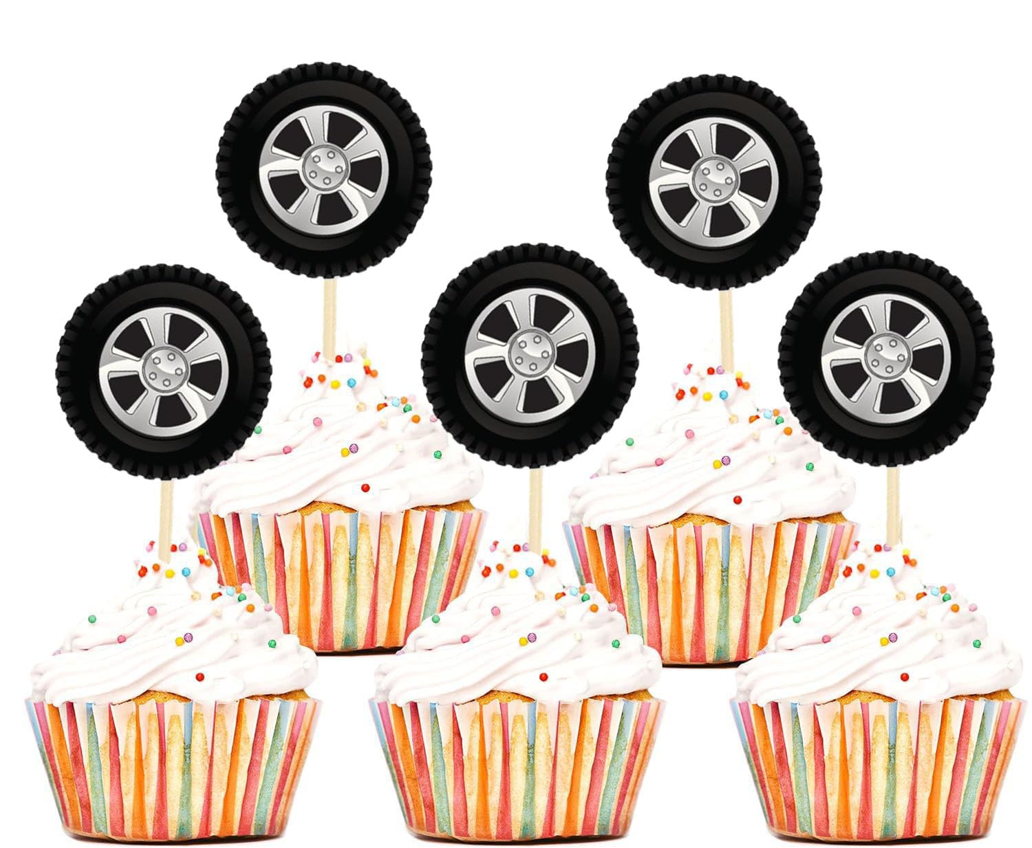 Amazon.com: 50pcs Tire Cupcake Toppers, Cupcake Decorations with Tire ...