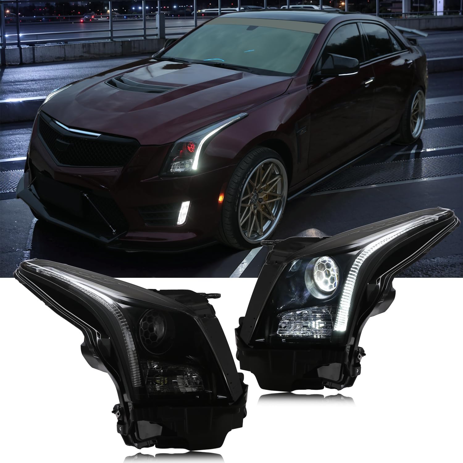 Amazon.com: ENSVEI LED Headlights For Cadillac ATS 2013 2014 2015 2016 ...