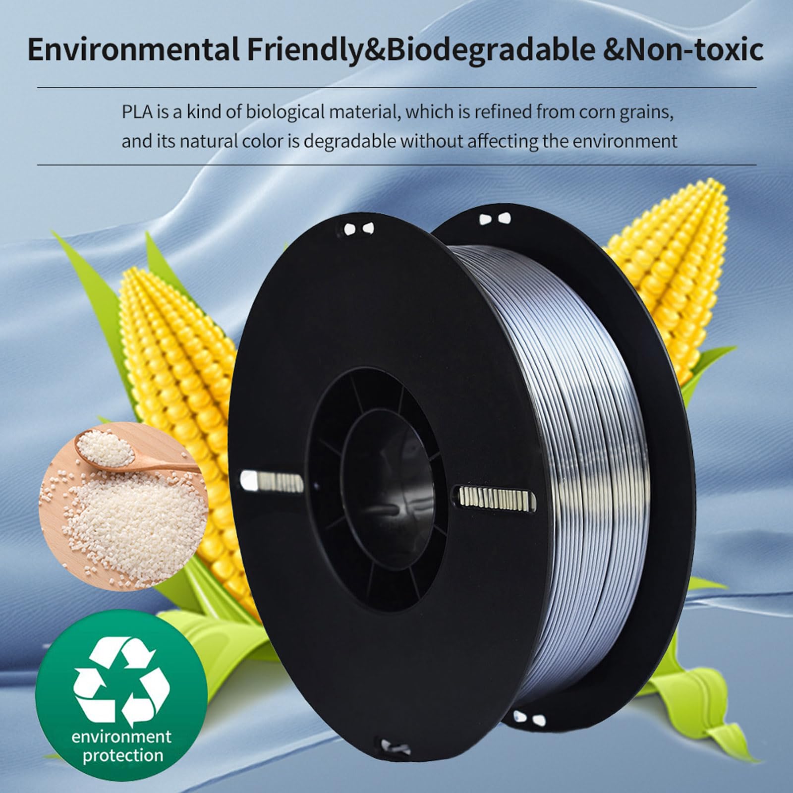 Silk PLA Filament 1.75mm, Shiny Silver 3D Printer Filament Spool 1kg(2 ...